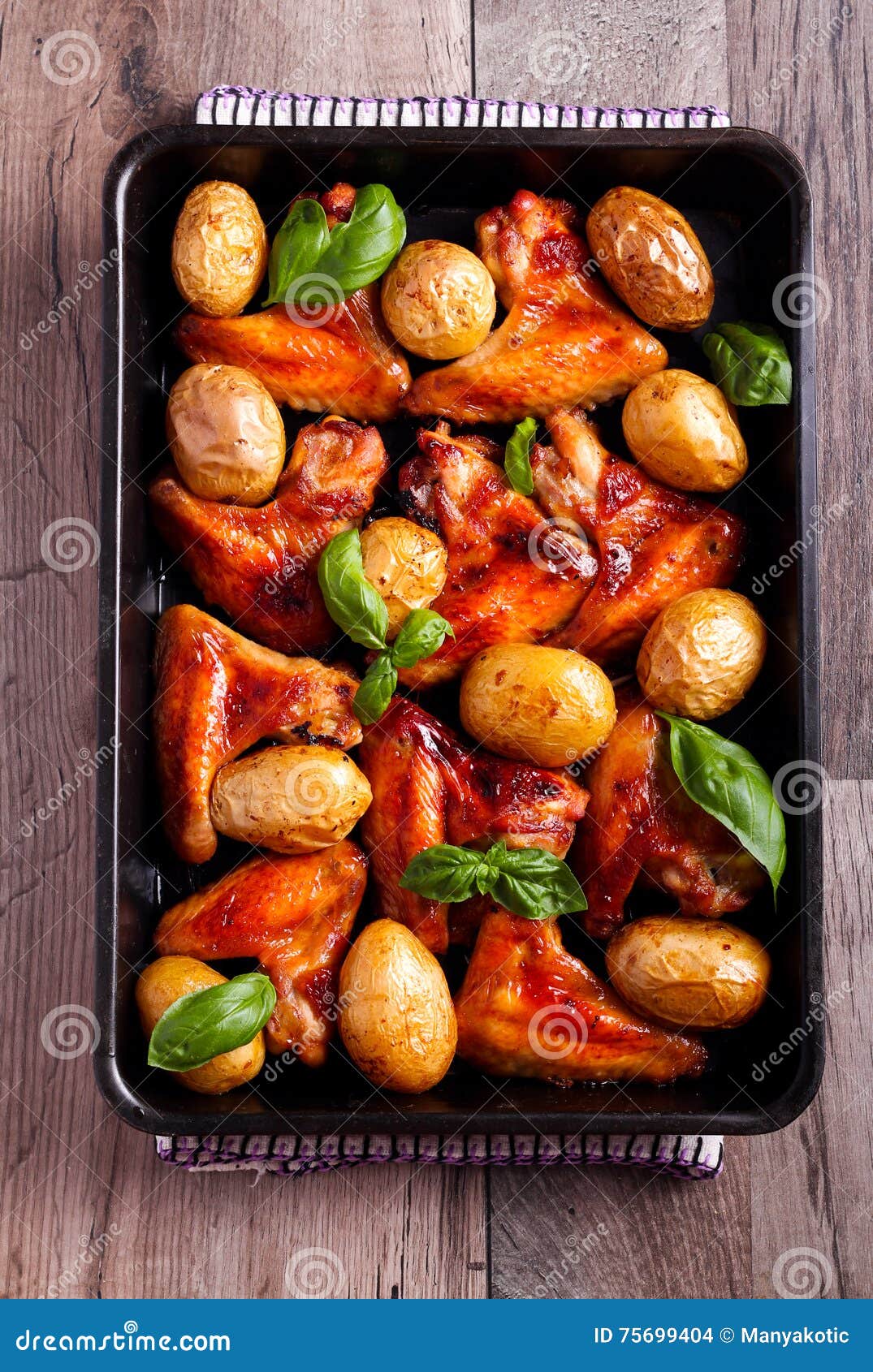 Grilled Chicken Wings and Potato Stock Photo - Image of spicy ...