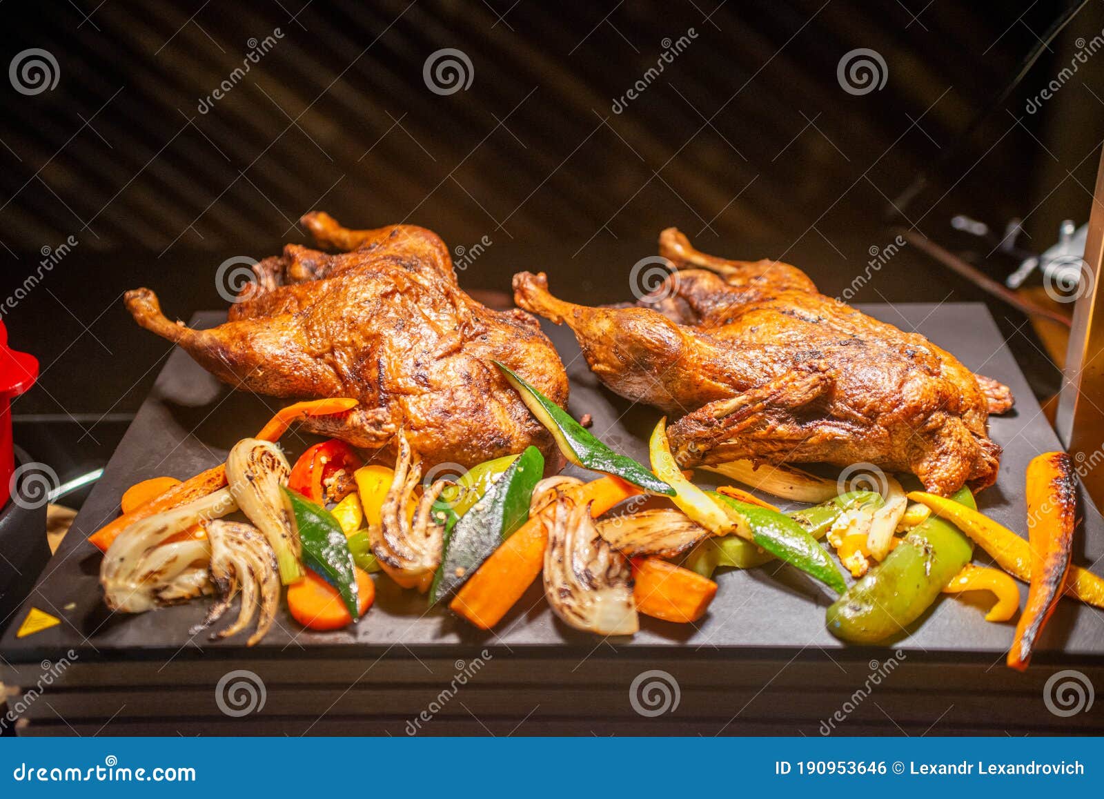 Grilled Chickens with Vegetables on the Table at the Buffet Stock Photo ...