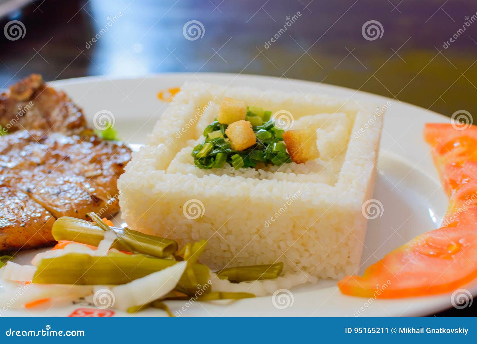 Grilled Chop with Rice and Steam Vegetables Stock Image - Image of ...