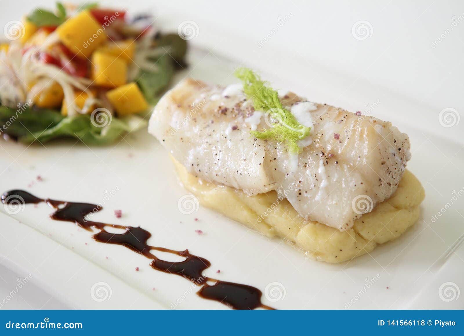 Grilled cod fish steak stock photo. Image of filet, plate - 141566118