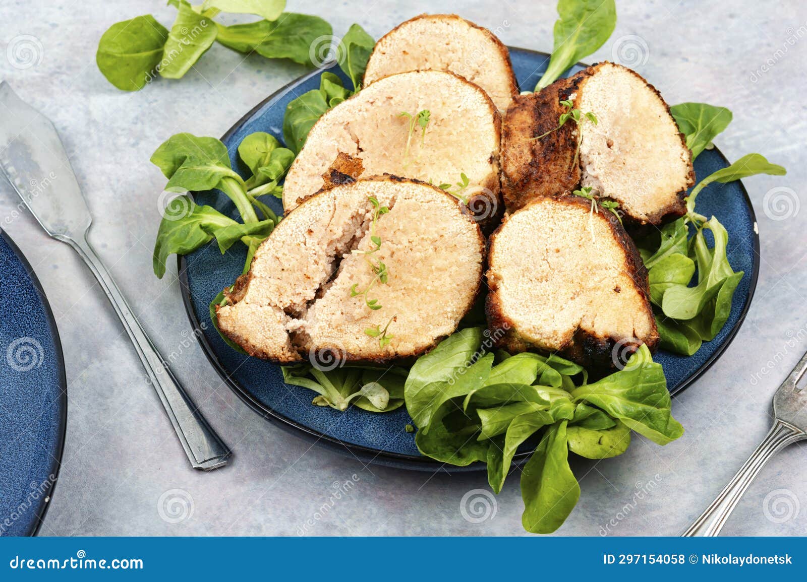 Grilled cod roe on a plate stock photo. Image of grilled - 297154058