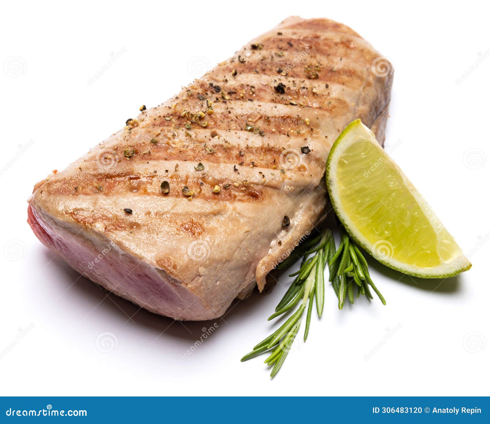 Grilled Cooked Piece of Tuna Fillet Isolated on White Background Stock ...