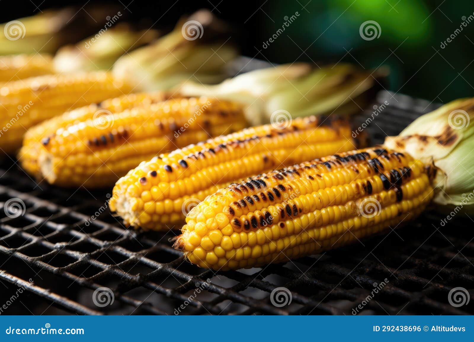 Grilled Corn on Barbecue Grill Grid Stock Photo - Image of grilled ...