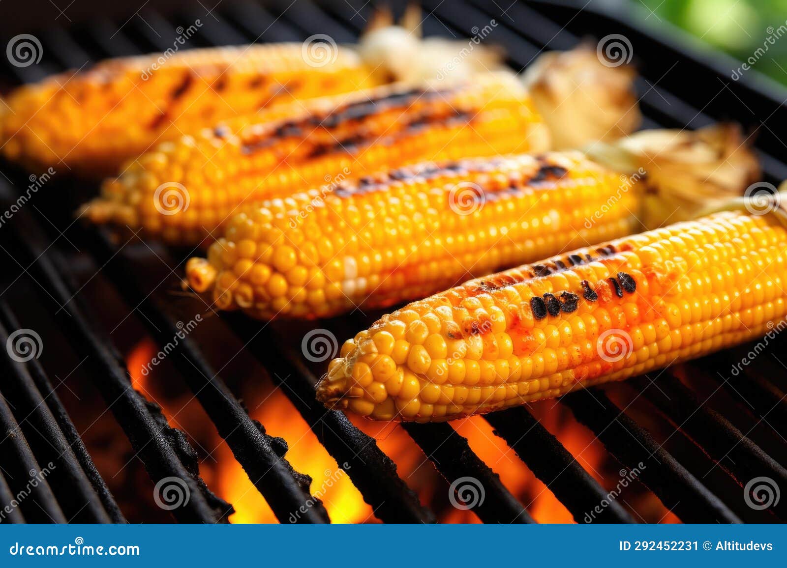 Grilled Corn on Barbecue Grill Grid Stock Image - Image of barbecue ...