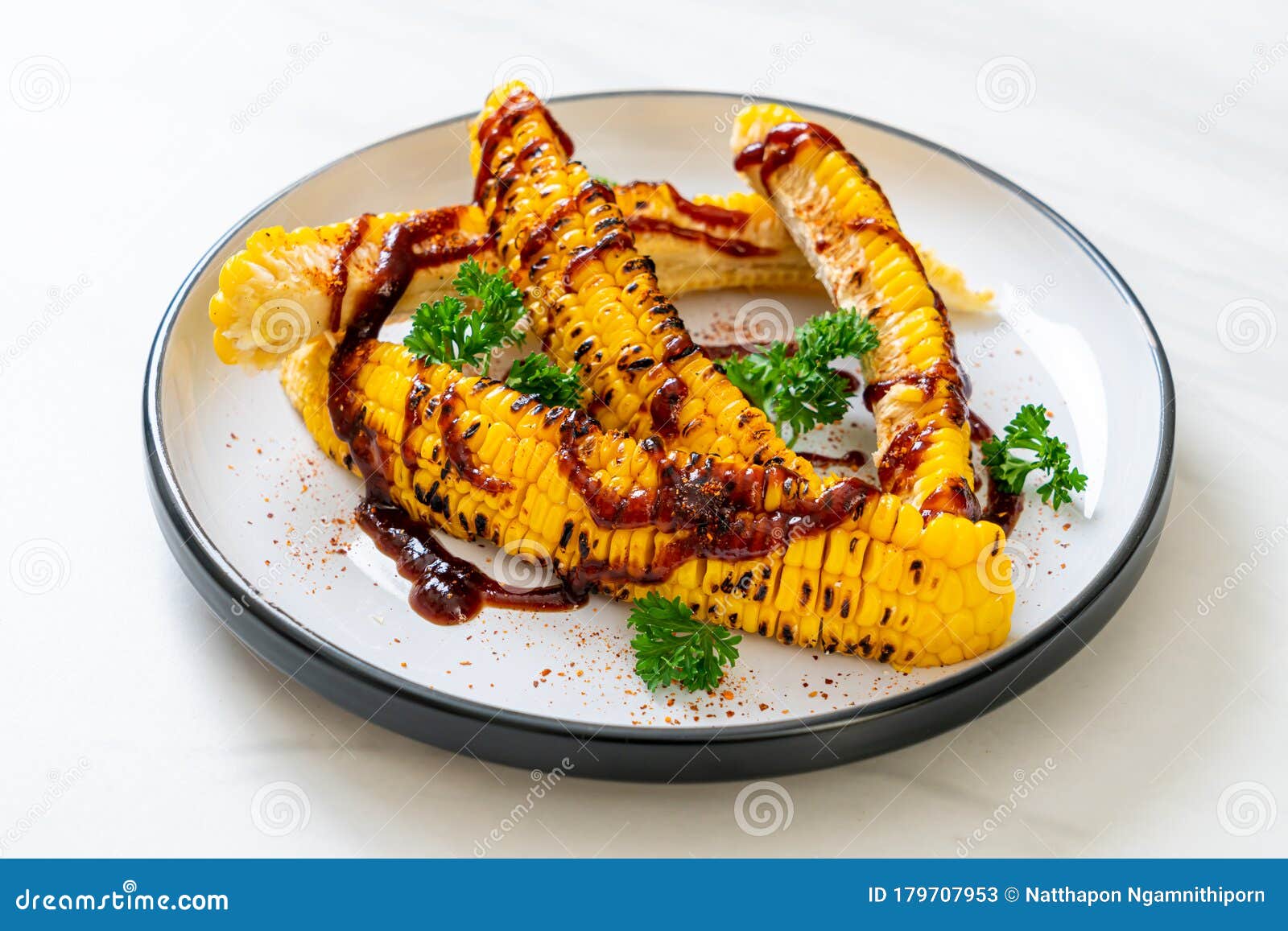 Grilled Corn with Bbq Sauce Stock Image - Image of dinner, dish: 179707953