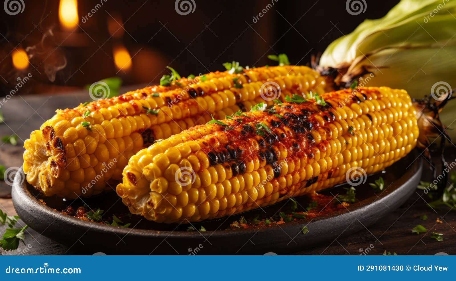 Grilled Corn with Buttery Drizzle, BBQ Classic Stock Illustration ...