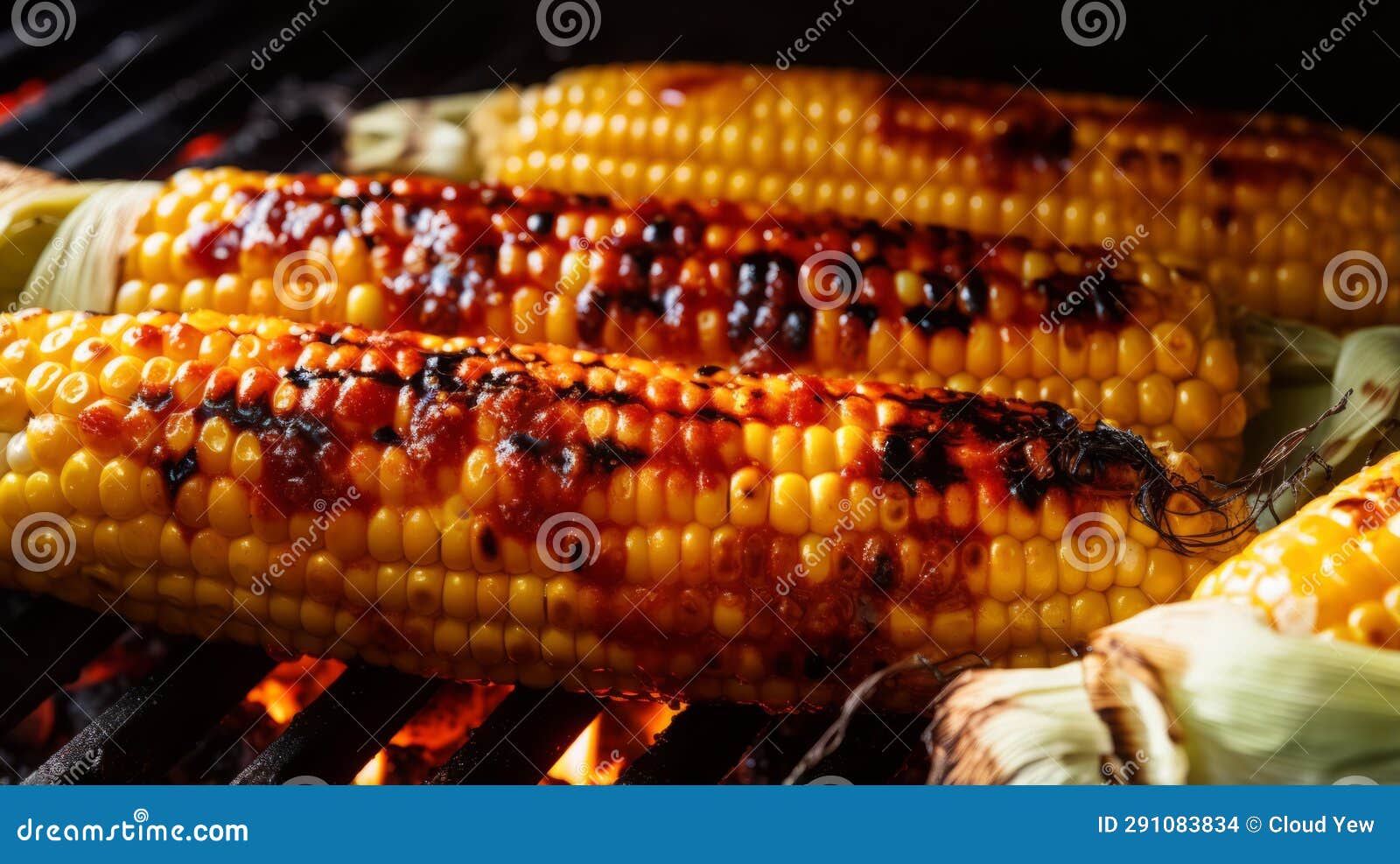 Grilled Corn with Buttery Drizzle, BBQ Classic Stock Illustration ...