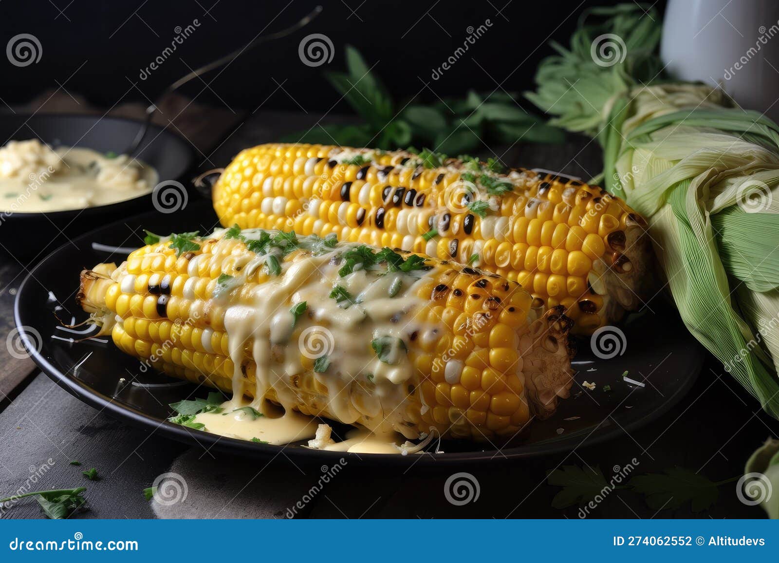 Grilled Corn on the Cob, Drizzled with Rich and Creamy Melted Cheese ...