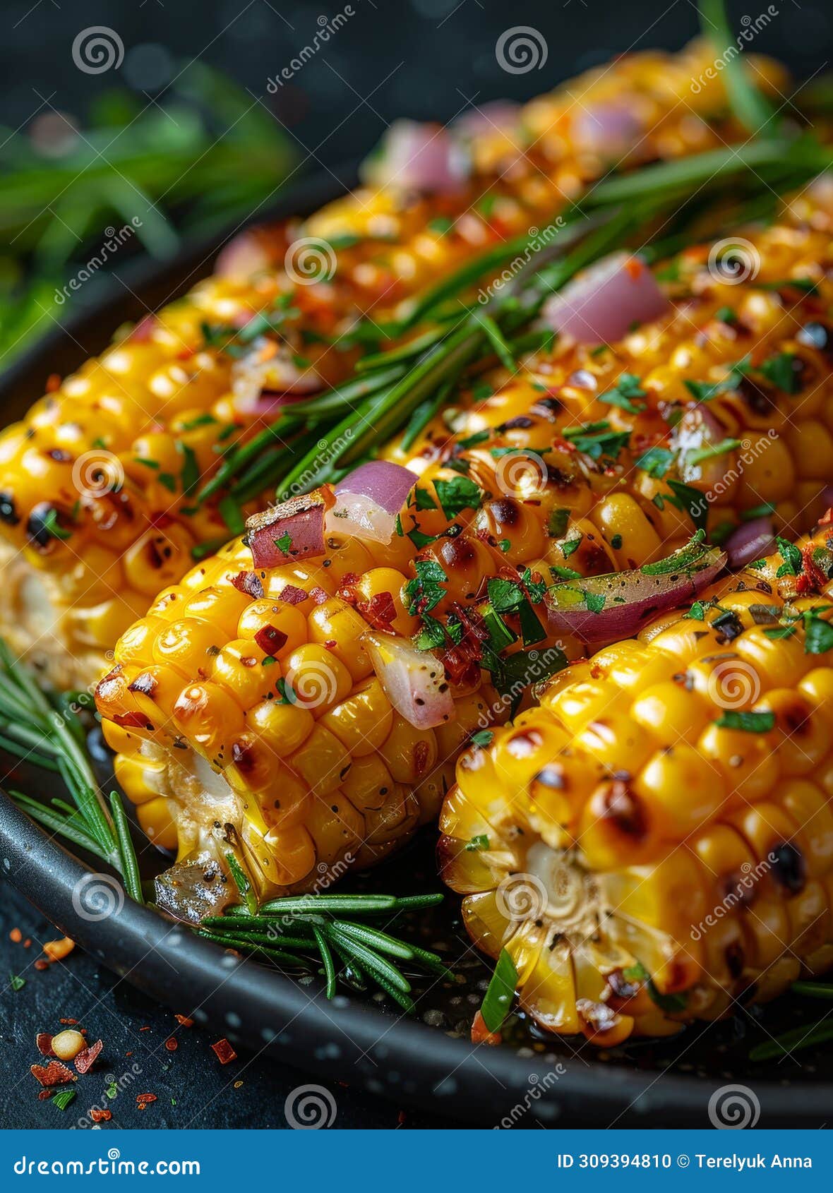 Grilled Corn on the Cob with Herbs and Spices Stock Photo - Image of ...