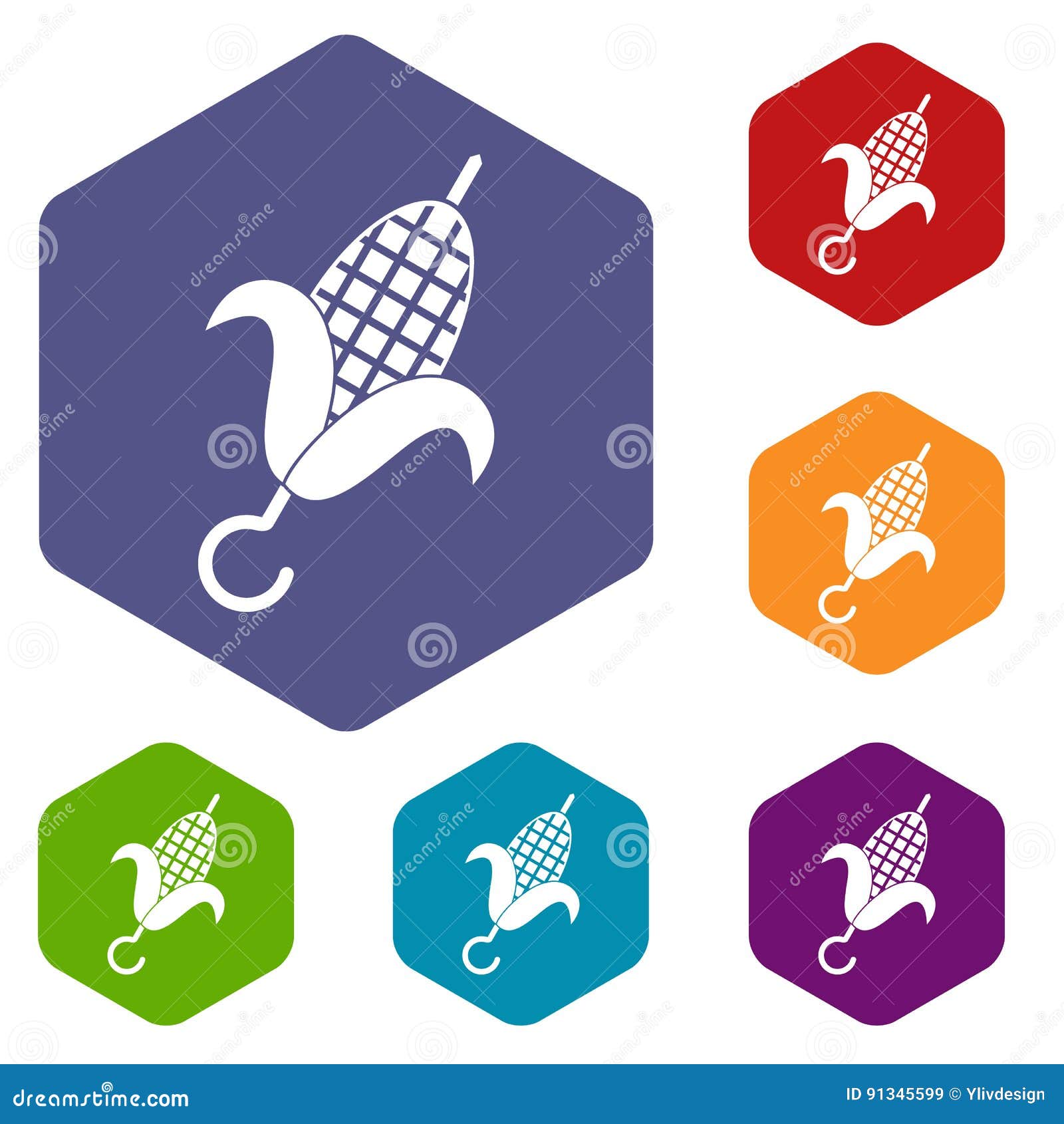 Grilled Corn Cob Icons Set Hexagon Stock Vector - Illustration of meal ...