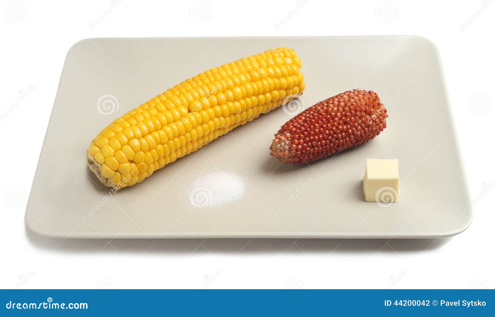 Grilled Corn Served with Butter and Salt on the Gray Plate. Stock Photo ...