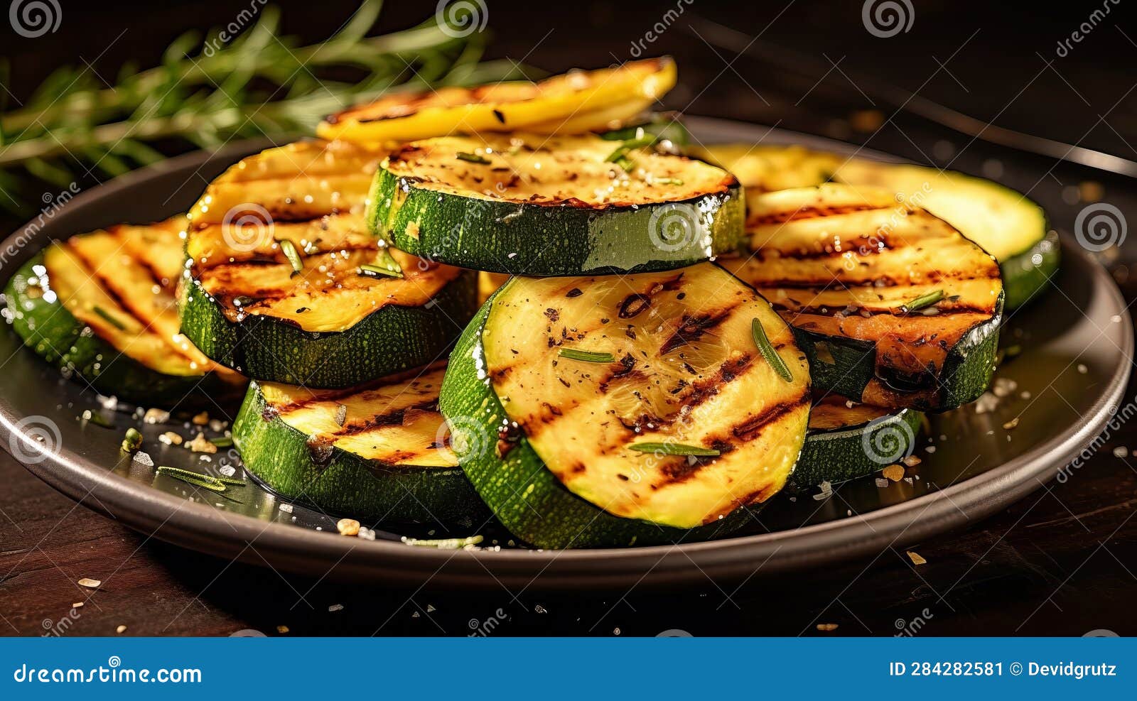Grilled Courgettes with Rosemary. Generative AI. Stock Illustration ...