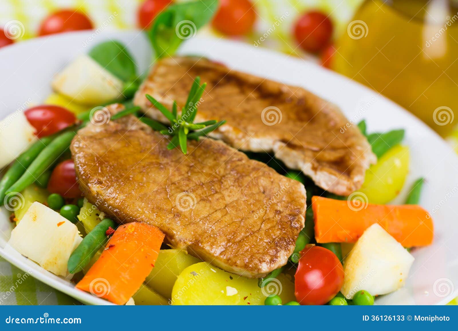 Grilled Cutlet Food , with Colorful Vegetable Stock Image - Image of ...