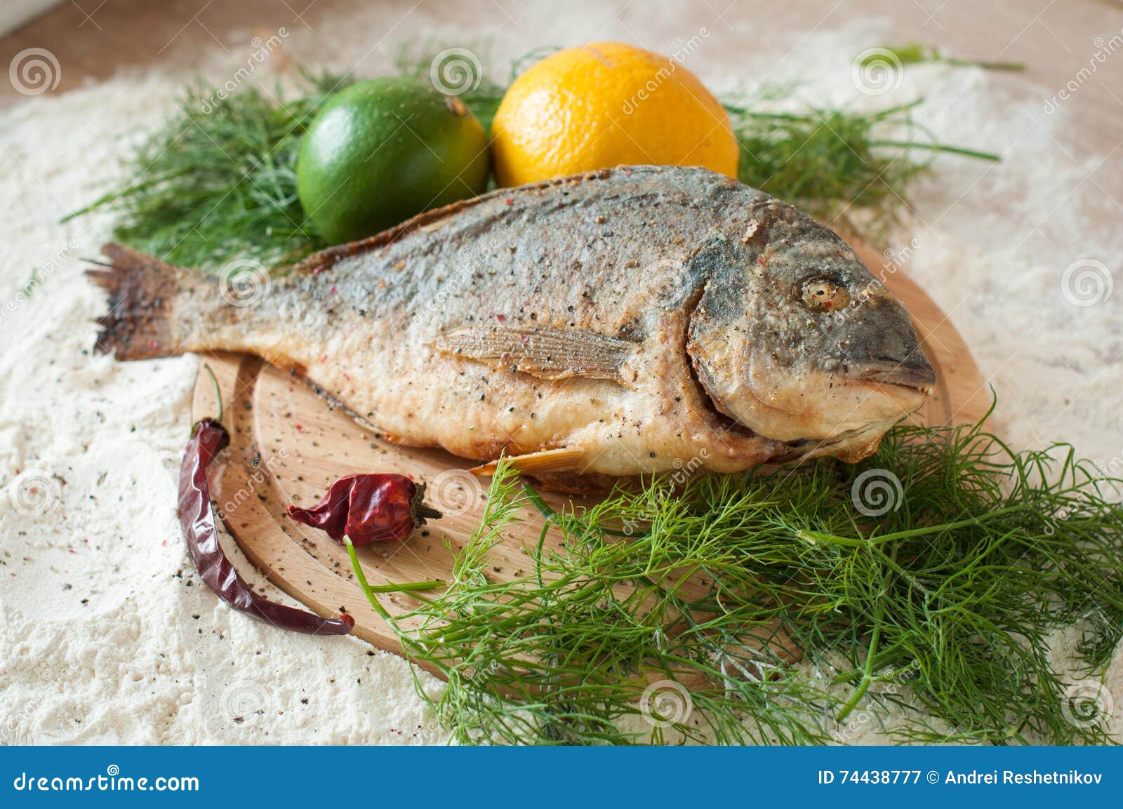 Grilled dolphin table stock image. Image of dill, group - 74438777