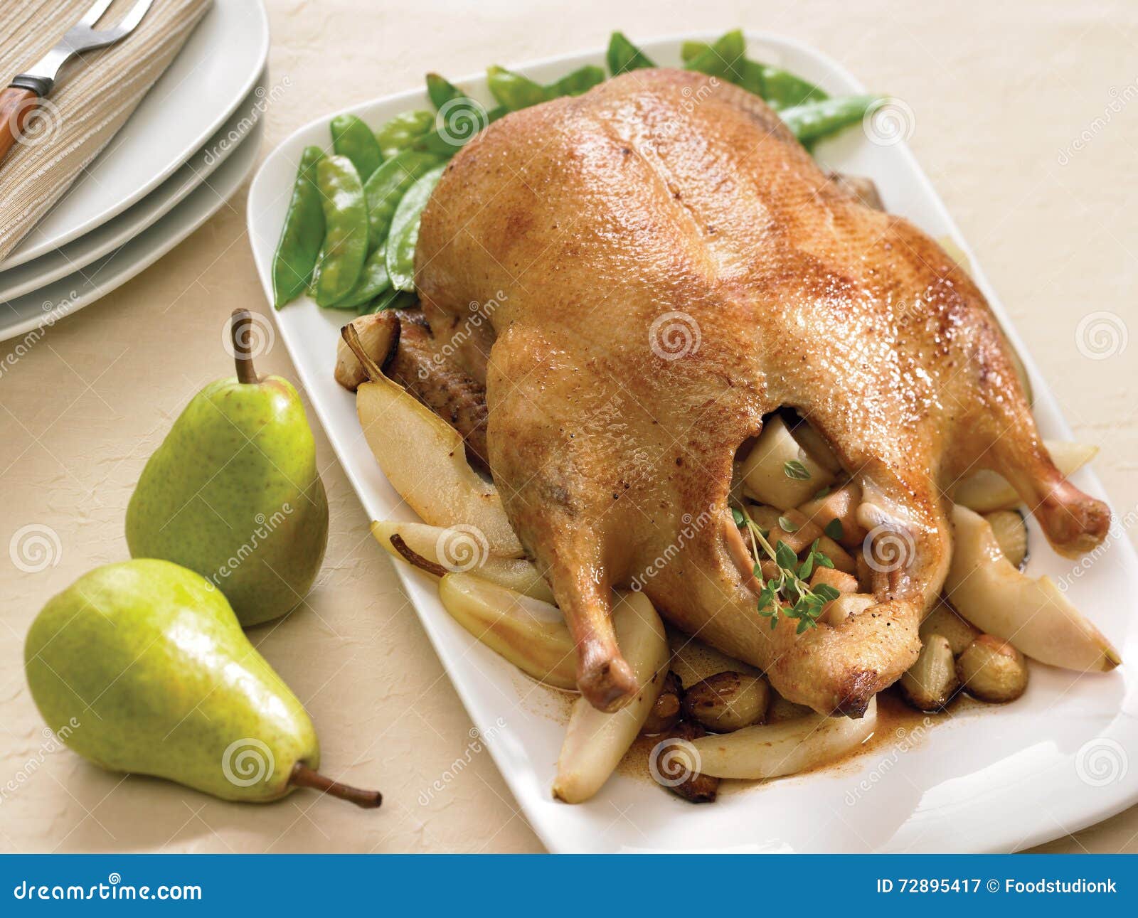 Grilled Duck with Caramelized Pears Stock Image - Image of pear, snow ...