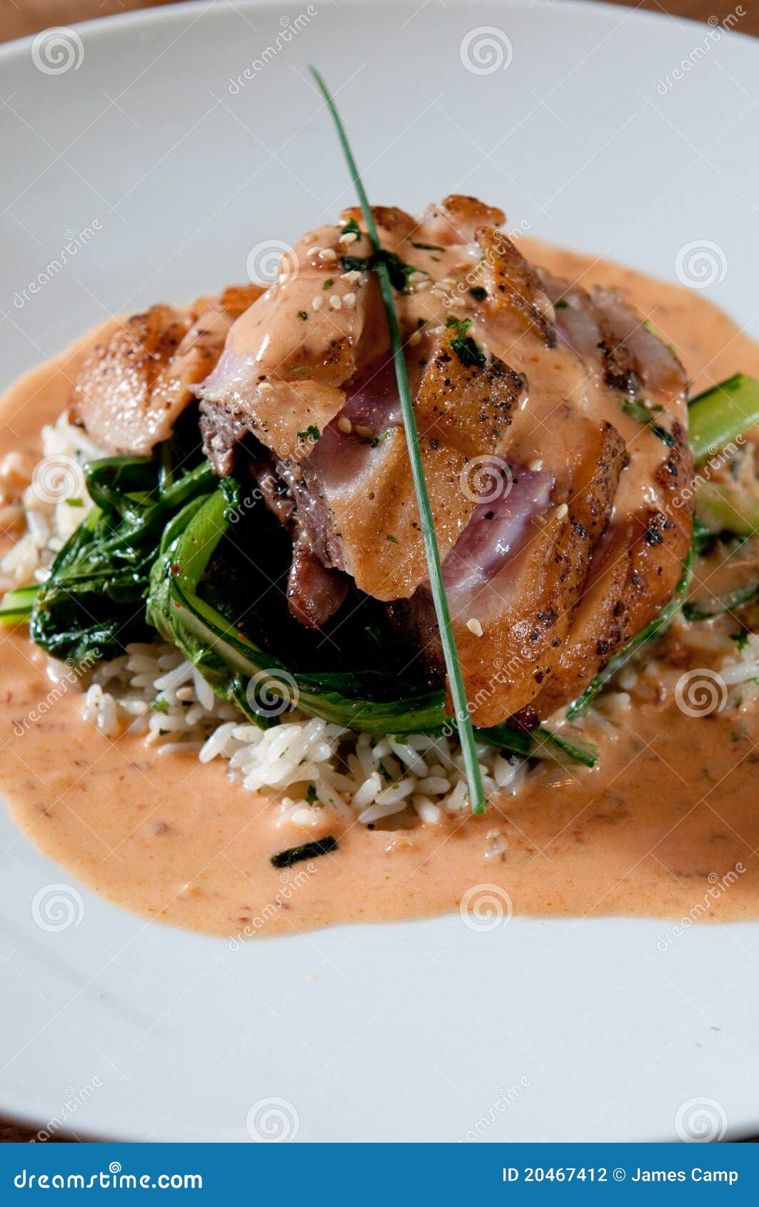 Grilled Duck Over Wild Rice Stock Photo - Image of greens, vertical ...