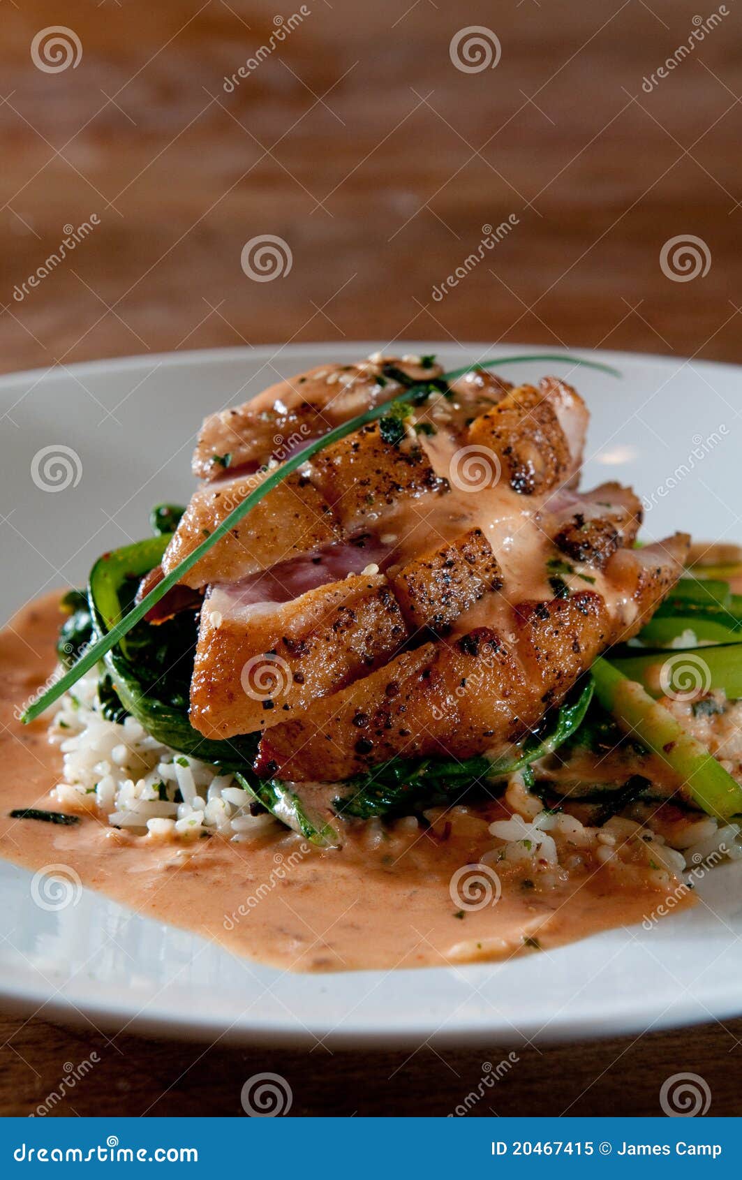 Grilled Duck Over Wild Rice Stock Image - Image of peppered, vertical ...