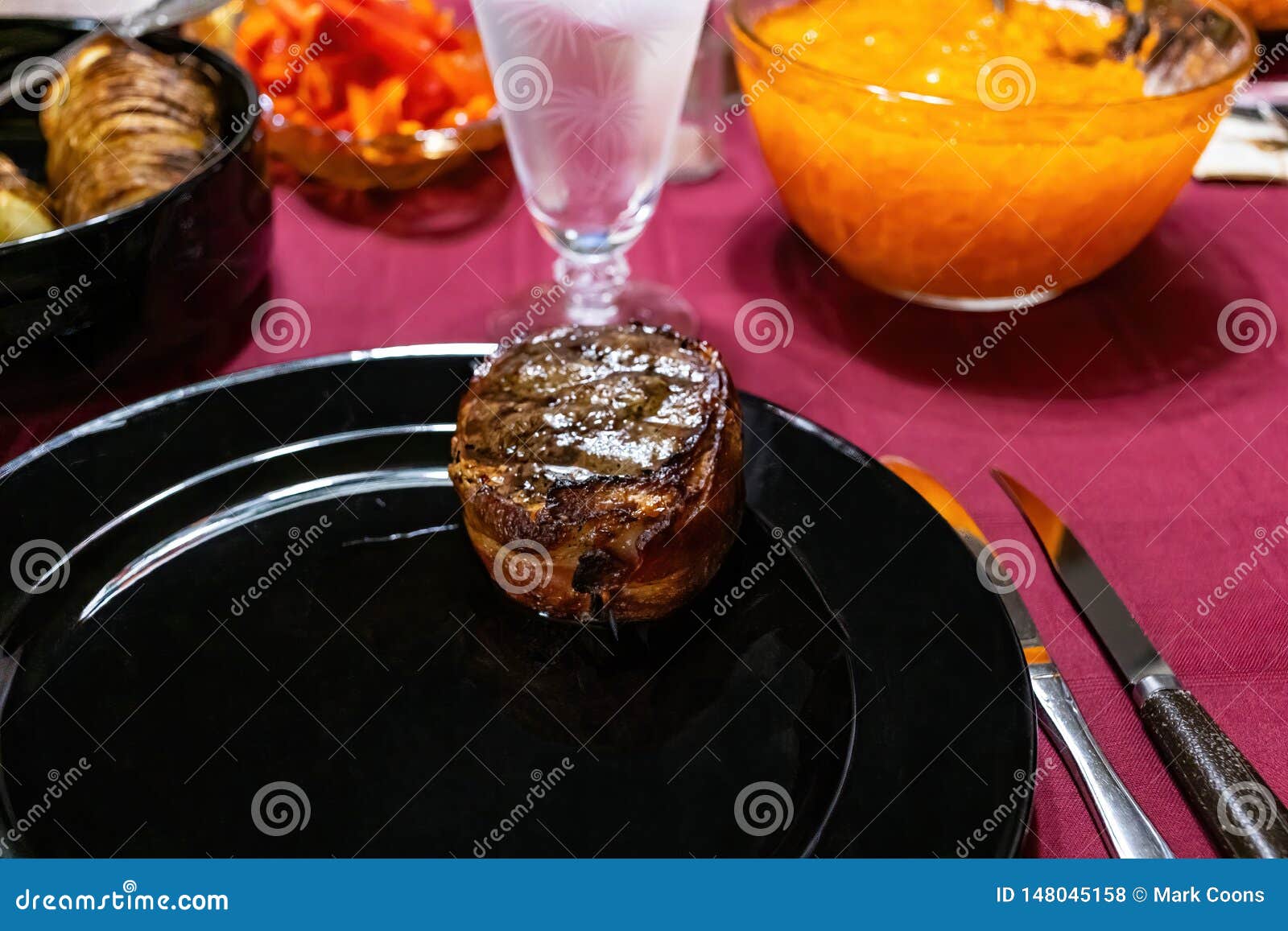 Grilled Filet Mignon Steak on a Plate Waiting for Dinner Stock Photo ...