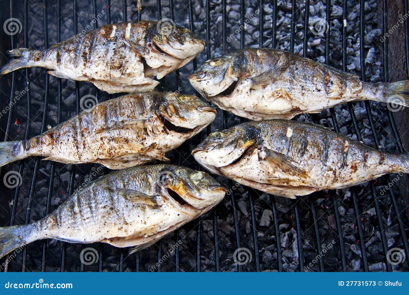 Grilled fish on barbecue stock image. Image of coals - 27731573