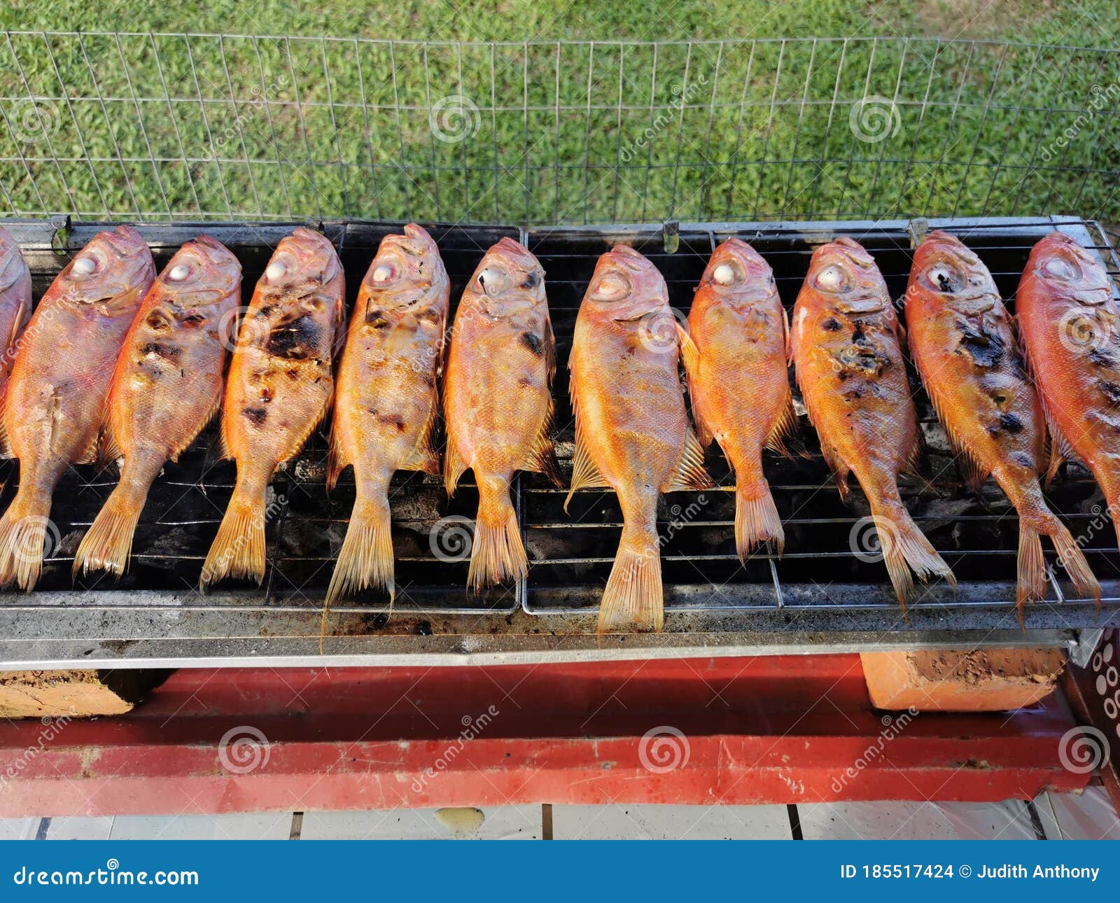 Grilled Fish Barbecue on Grill. Editorial Stock Image - Image of food ...