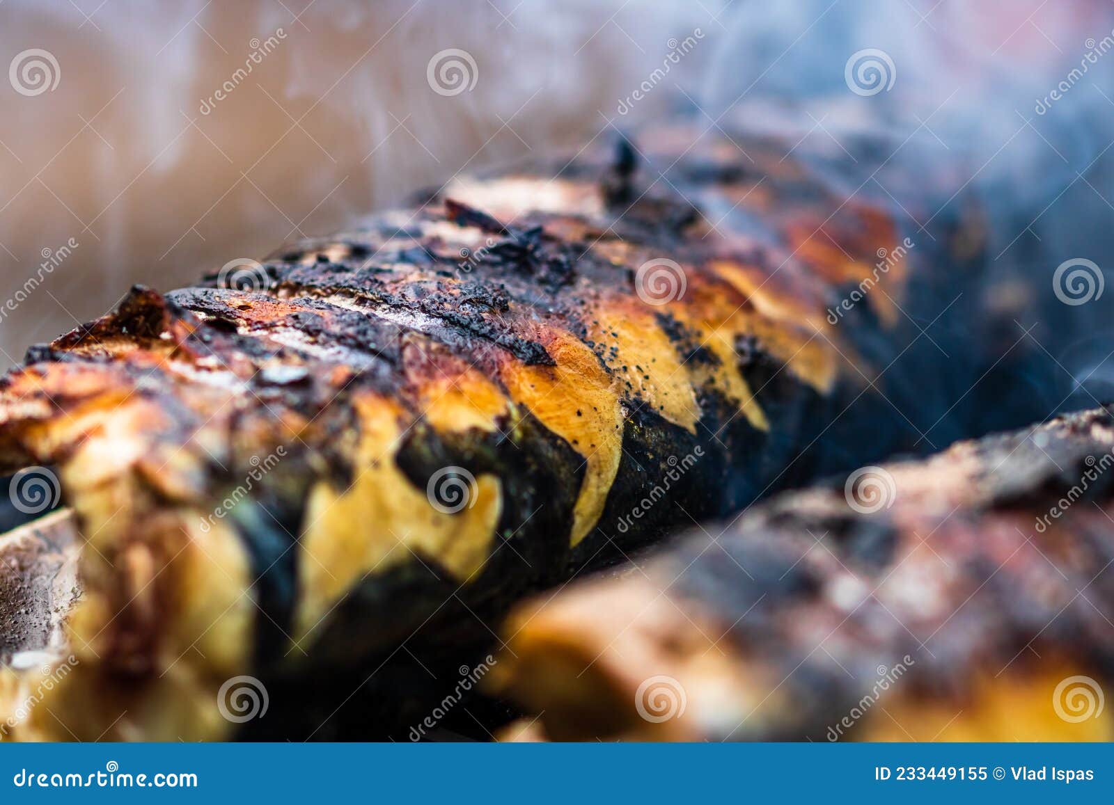 Grilled Fish on Charcoal Grill. Fresh Fish Barbecue Stock Image - Image ...
