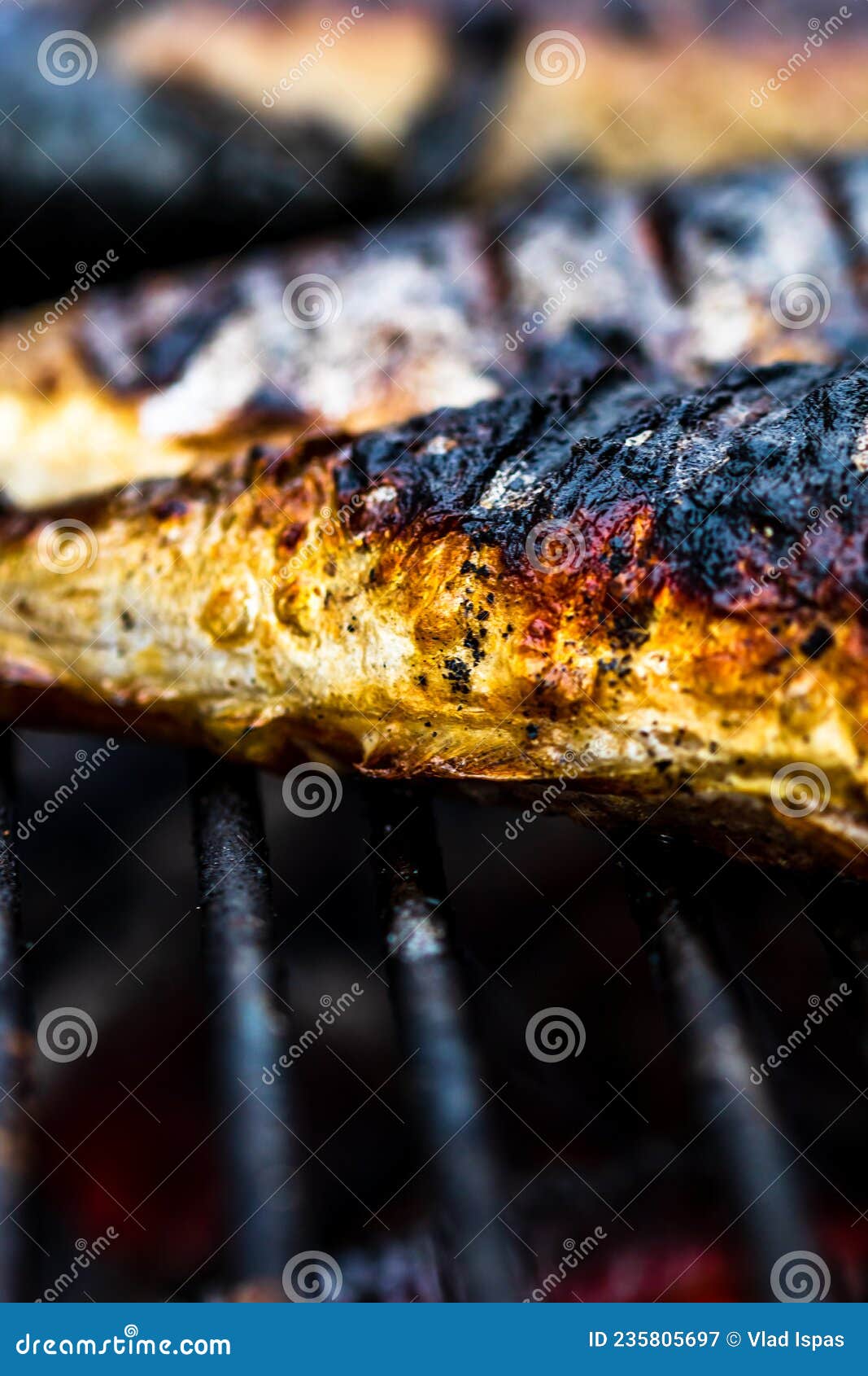 Grilled Fish on Charcoal Grill. Fresh Fish Barbecue Stock Image - Image ...