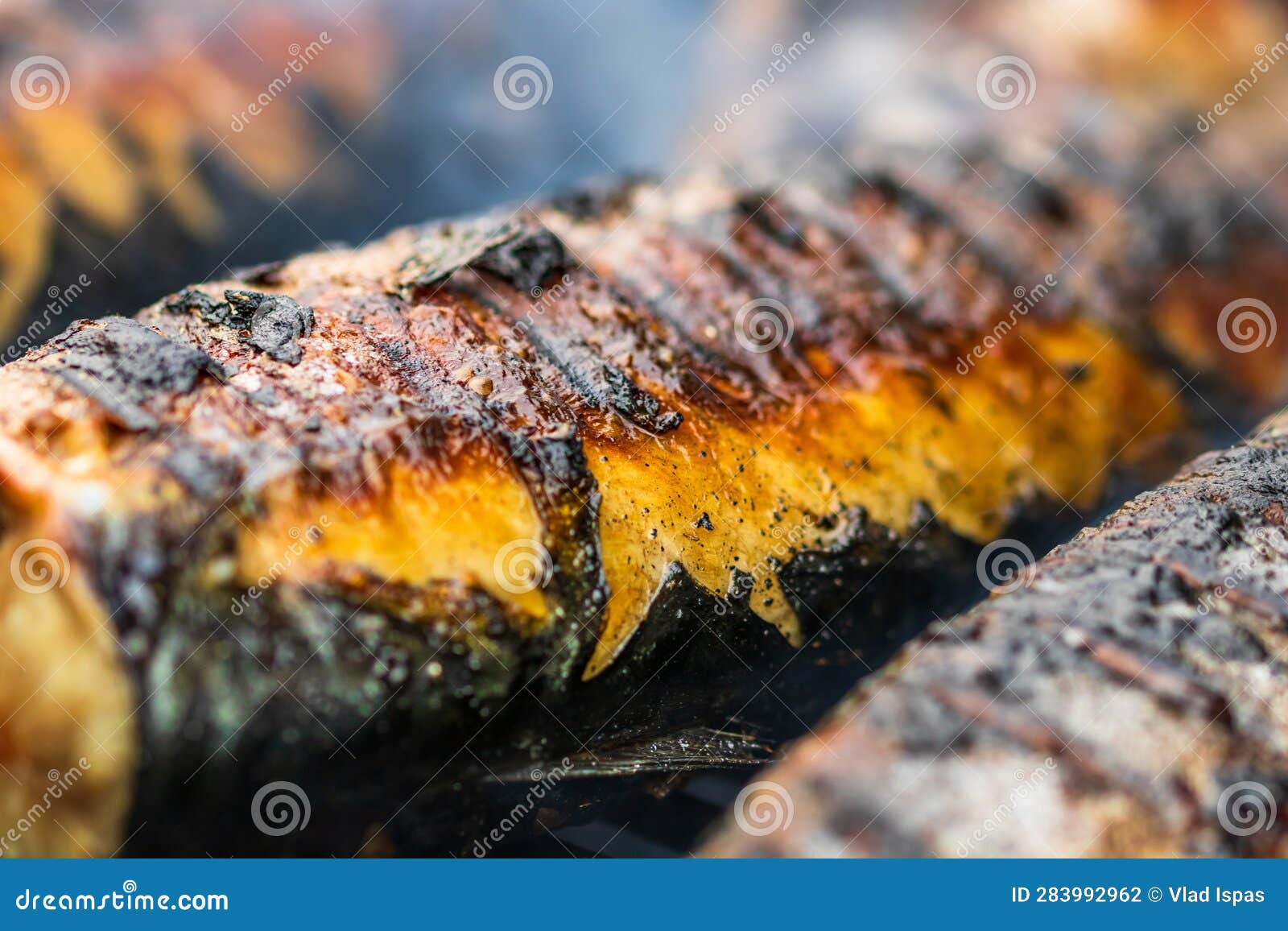 Grilled Fish on Charcoal Grill. Fresh Fish Barbecue Stock Photo - Image ...