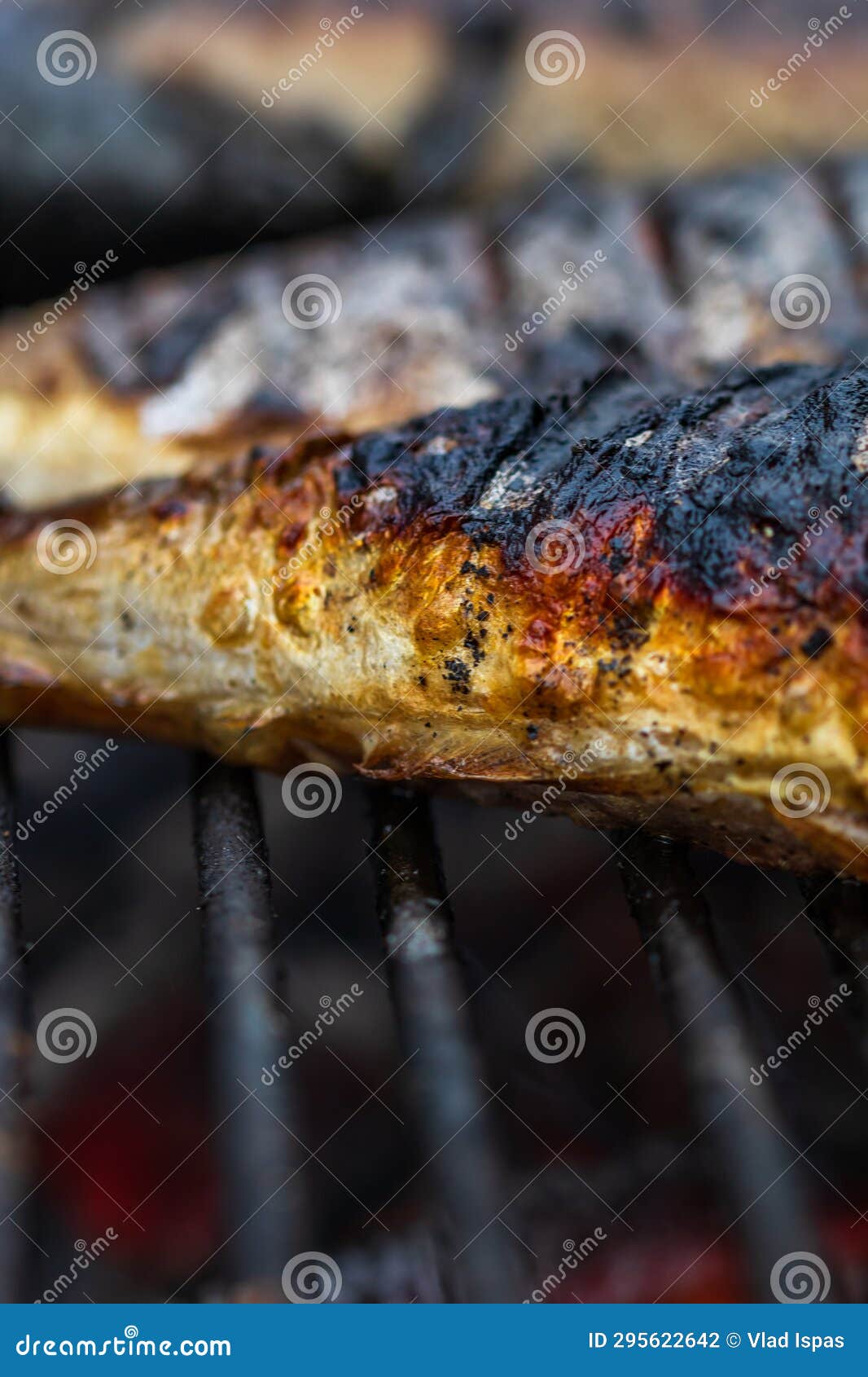 Grilled Fish on Charcoal Grill. Fresh Fish Barbecue Stock Photo - Image ...