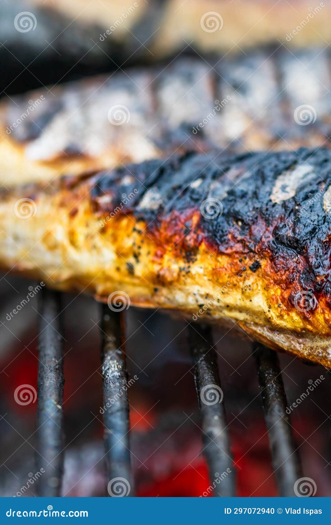 Grilled Fish on Charcoal Grill. Fresh Fish Barbecue Stock Photo - Image ...