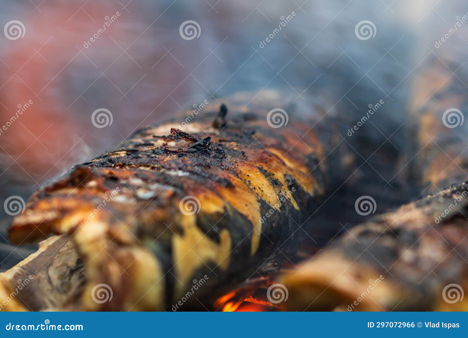 Grilled Fish on Charcoal Grill. Fresh Fish Barbecue Stock Photo - Image ...