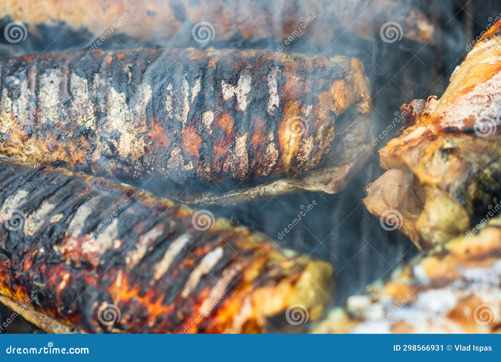 Grilled Fish on Charcoal Grill. Fresh Fish Barbecue Stock Image - Image ...