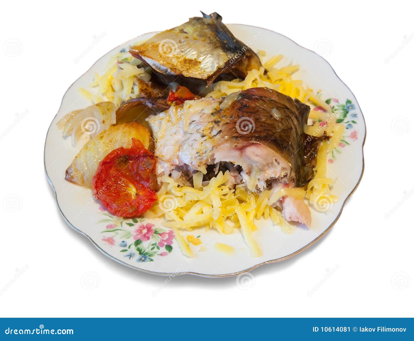 Grilled Fish with Cheese, Isolated Stock Image - Image of lunch ...
