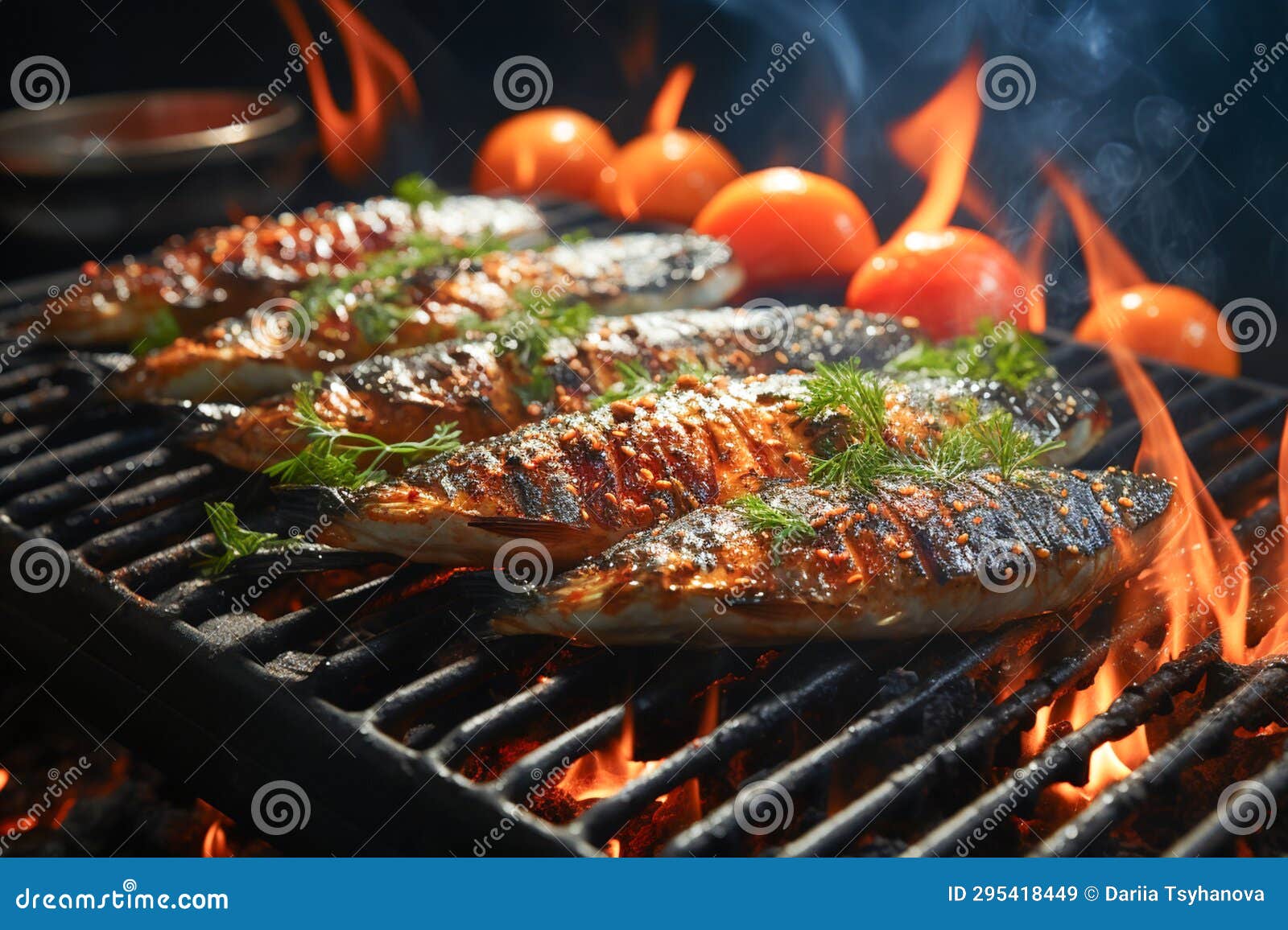 Grilled Fish. Cooking Fish on the Barbecue Grid. Stock Image - Image of ...