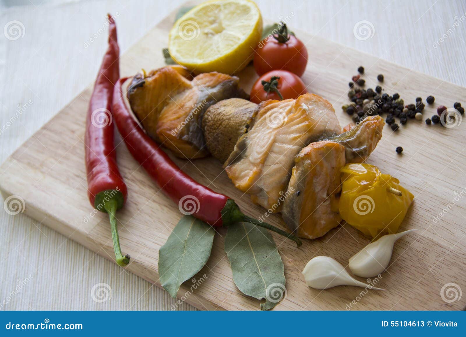 Grilled Fish, Copy Space for Text Stock Image - Image of marine ...