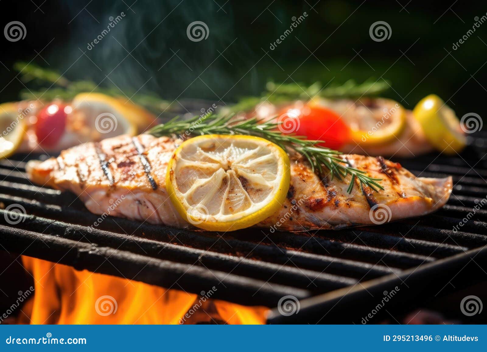 Grilled Fish Fillet with Lemon Slices on a Bbq Stock Photo - Image of ...