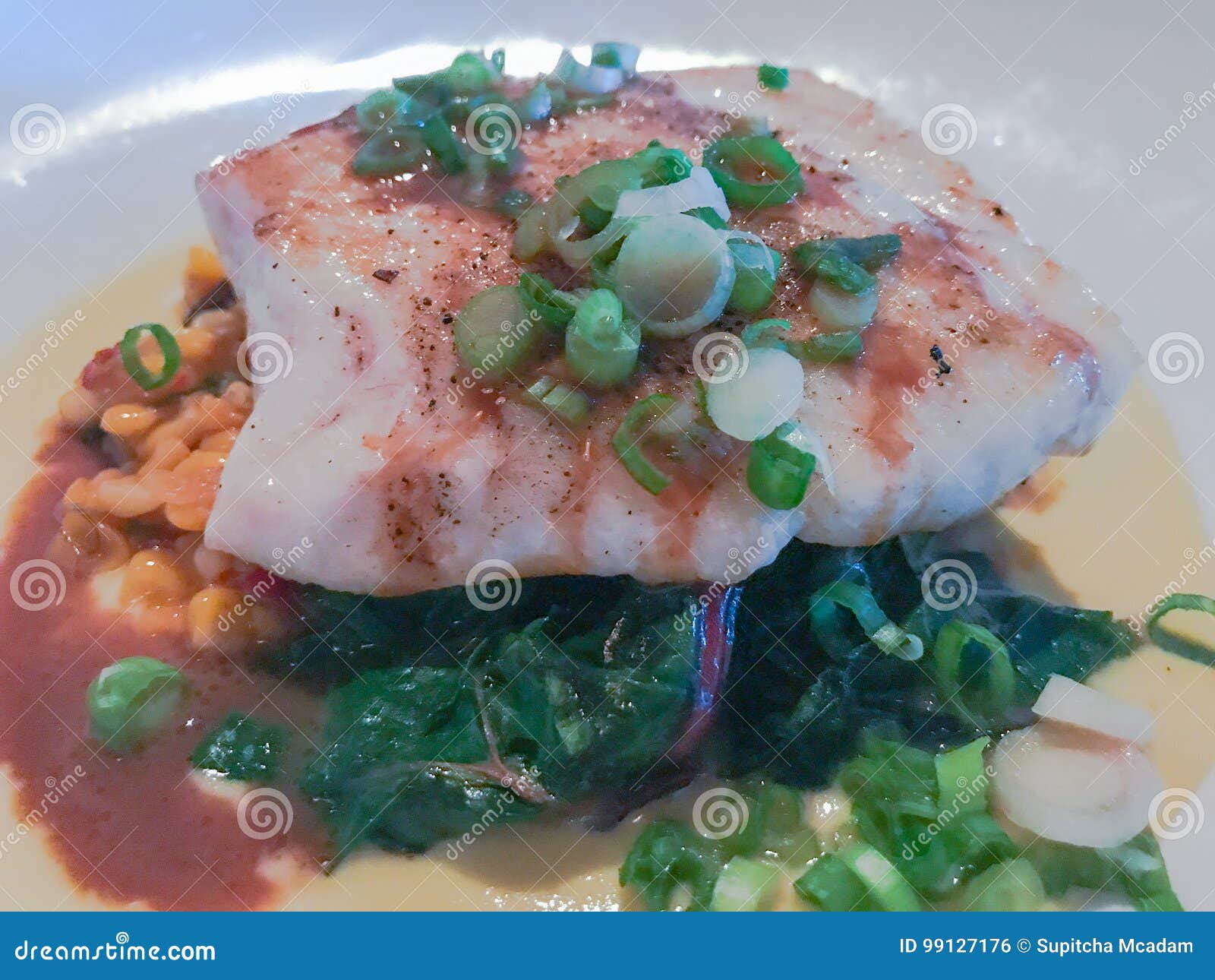 Grilled Fish Fillet Steak with Vagetable. Stock Photo - Image of ...