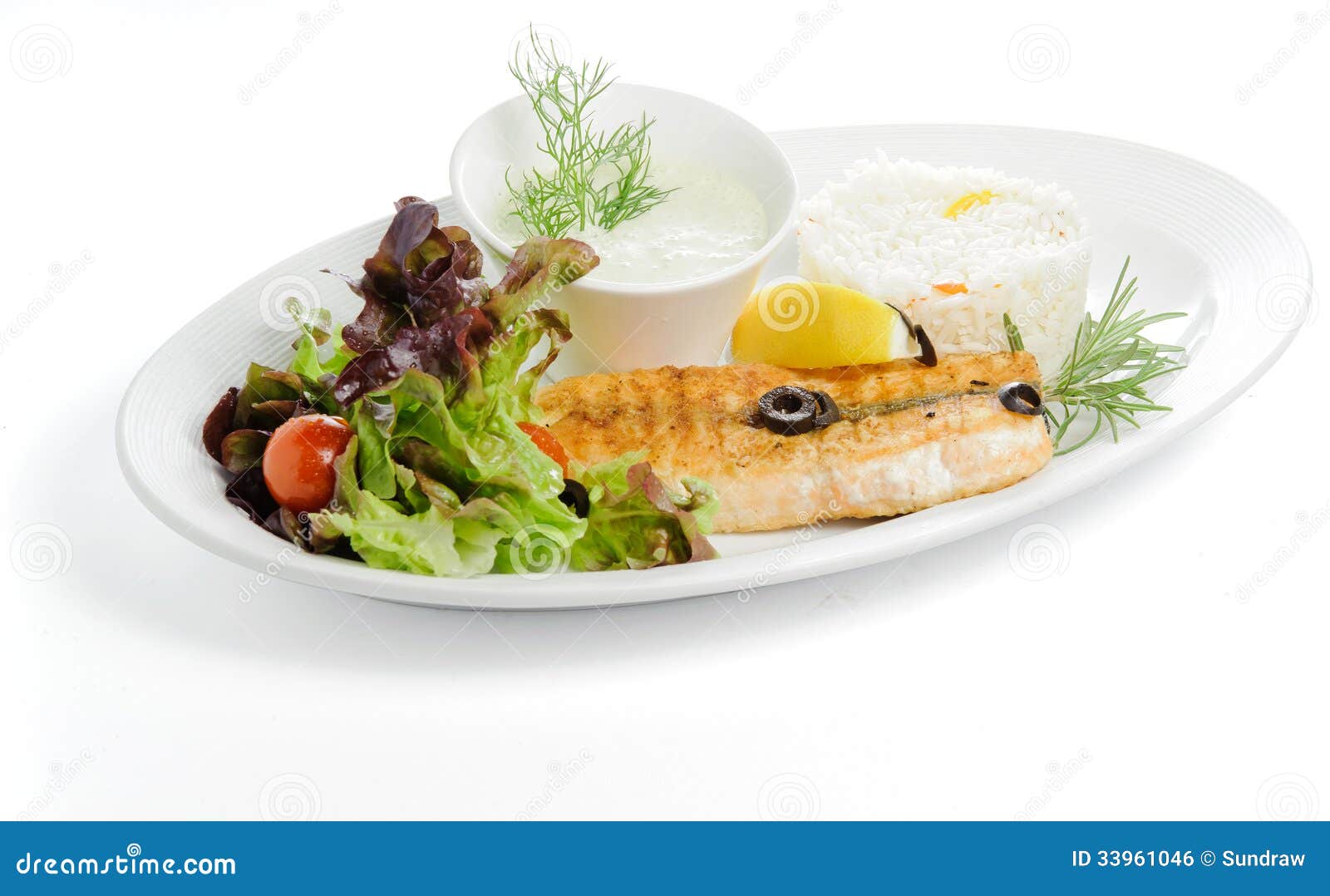 Grilled Fish with Garnish Ris Stock Photo - Image of garnish, chinese ...