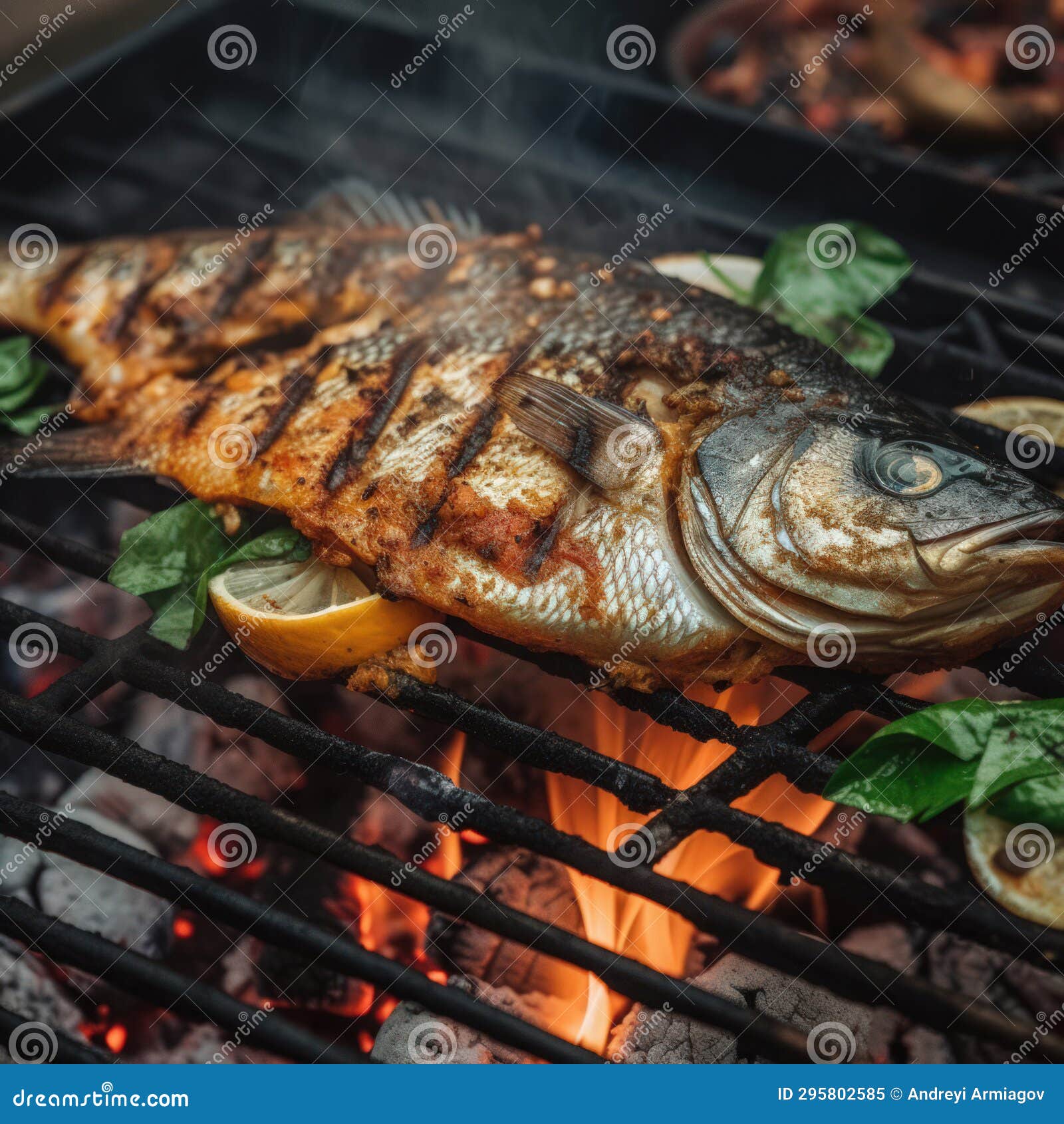 Grilled Fish Fillet With Citrus Garnish On A Bed Of Sauteed Spinach ...