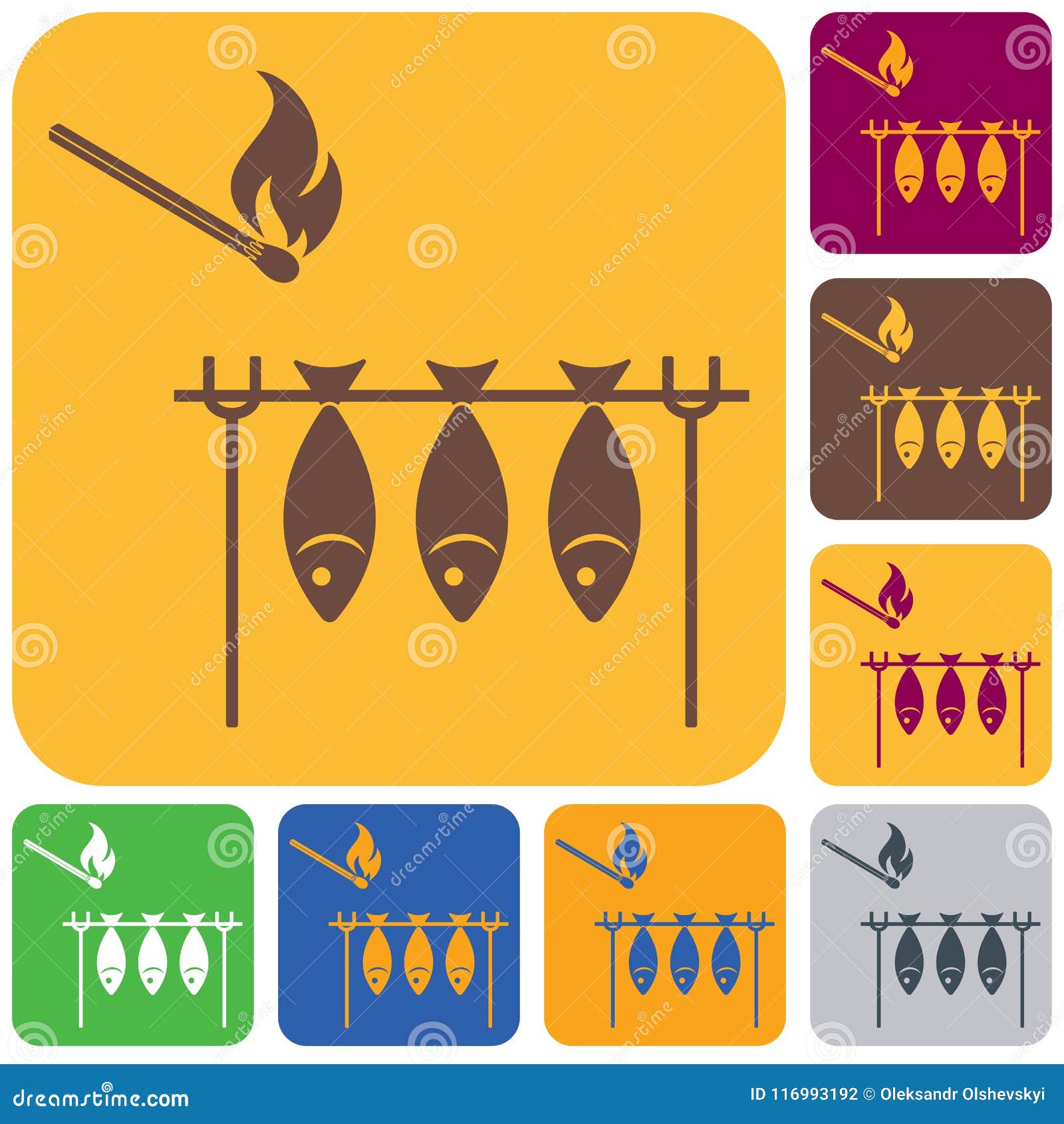 Grilled fish icon stock vector. Illustration of vector - 116993192