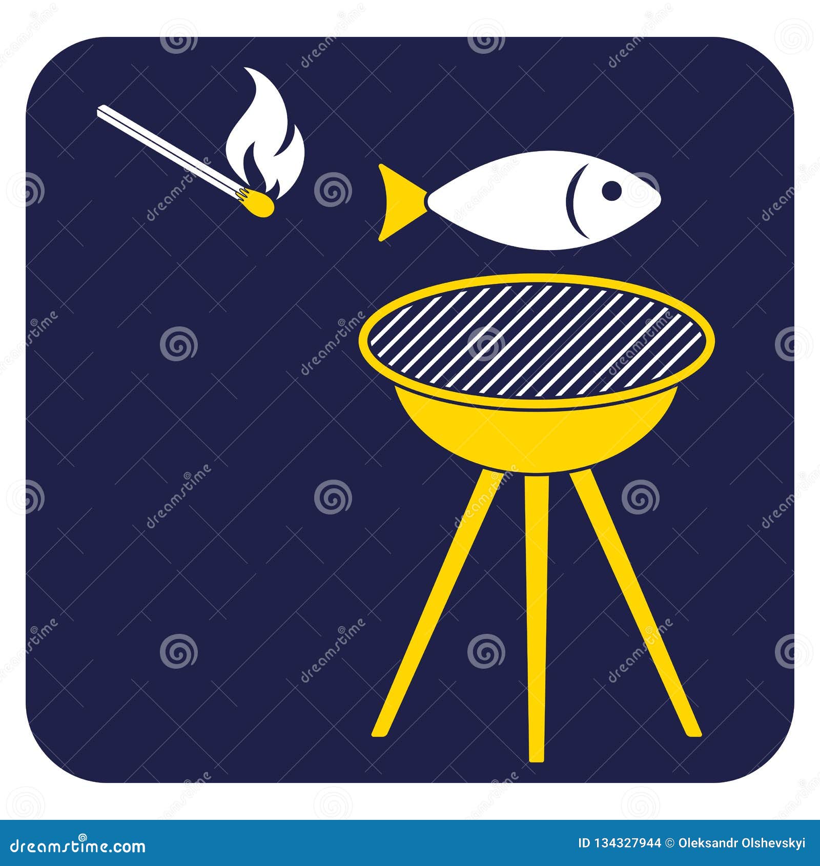 Grilled fish icon stock vector. Illustration of barbecue - 134327944