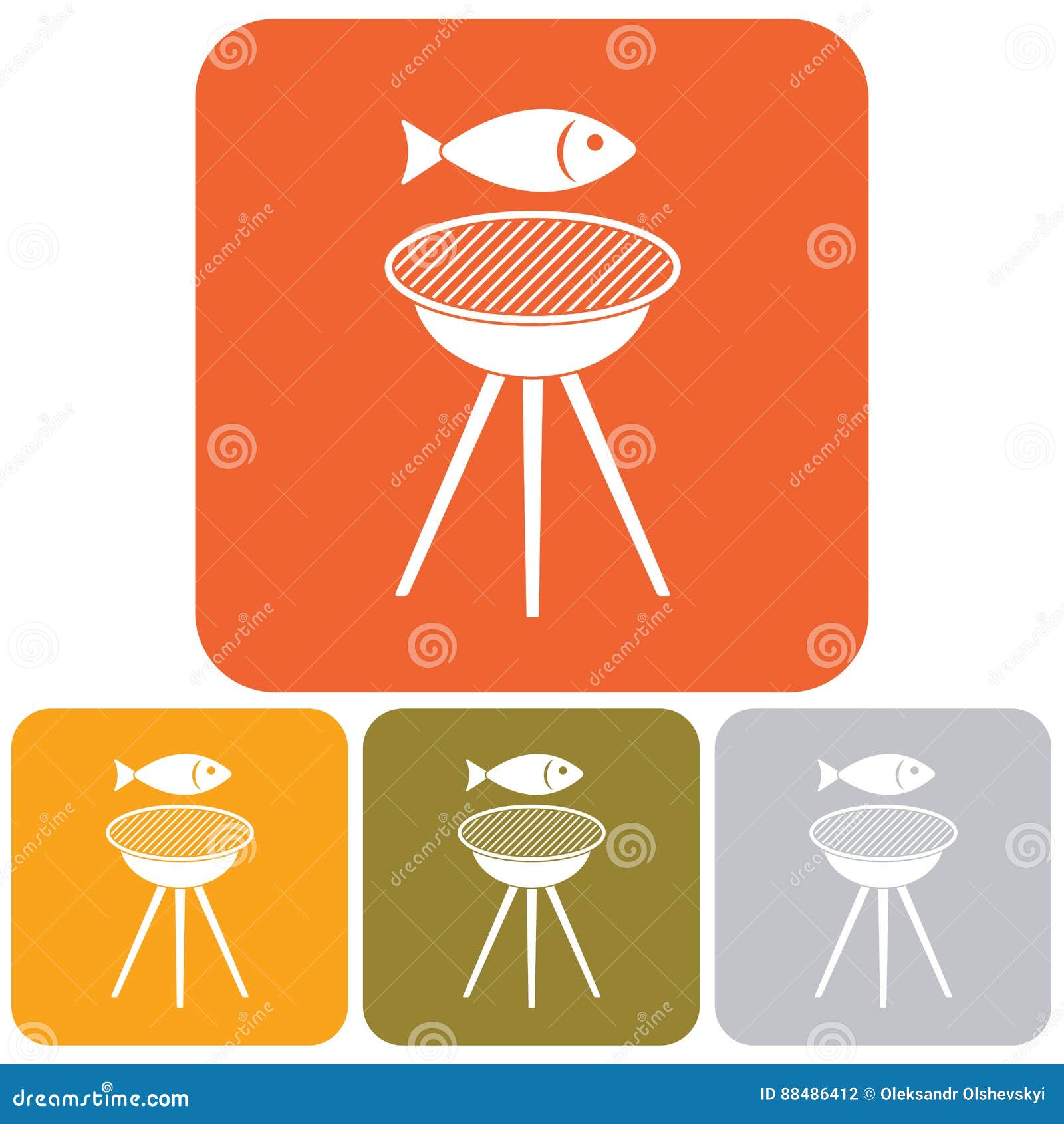 Grilled fish icon stock vector. Illustration of icon - 88486412