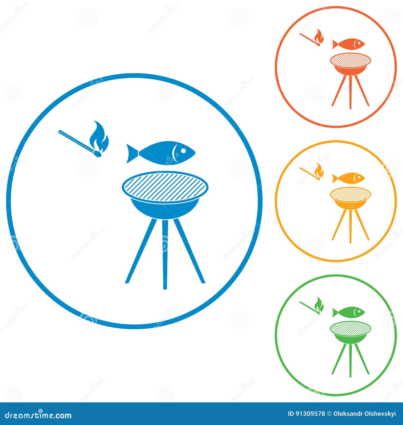 Grilled fish icon stock vector. Illustration of grill - 91309578
