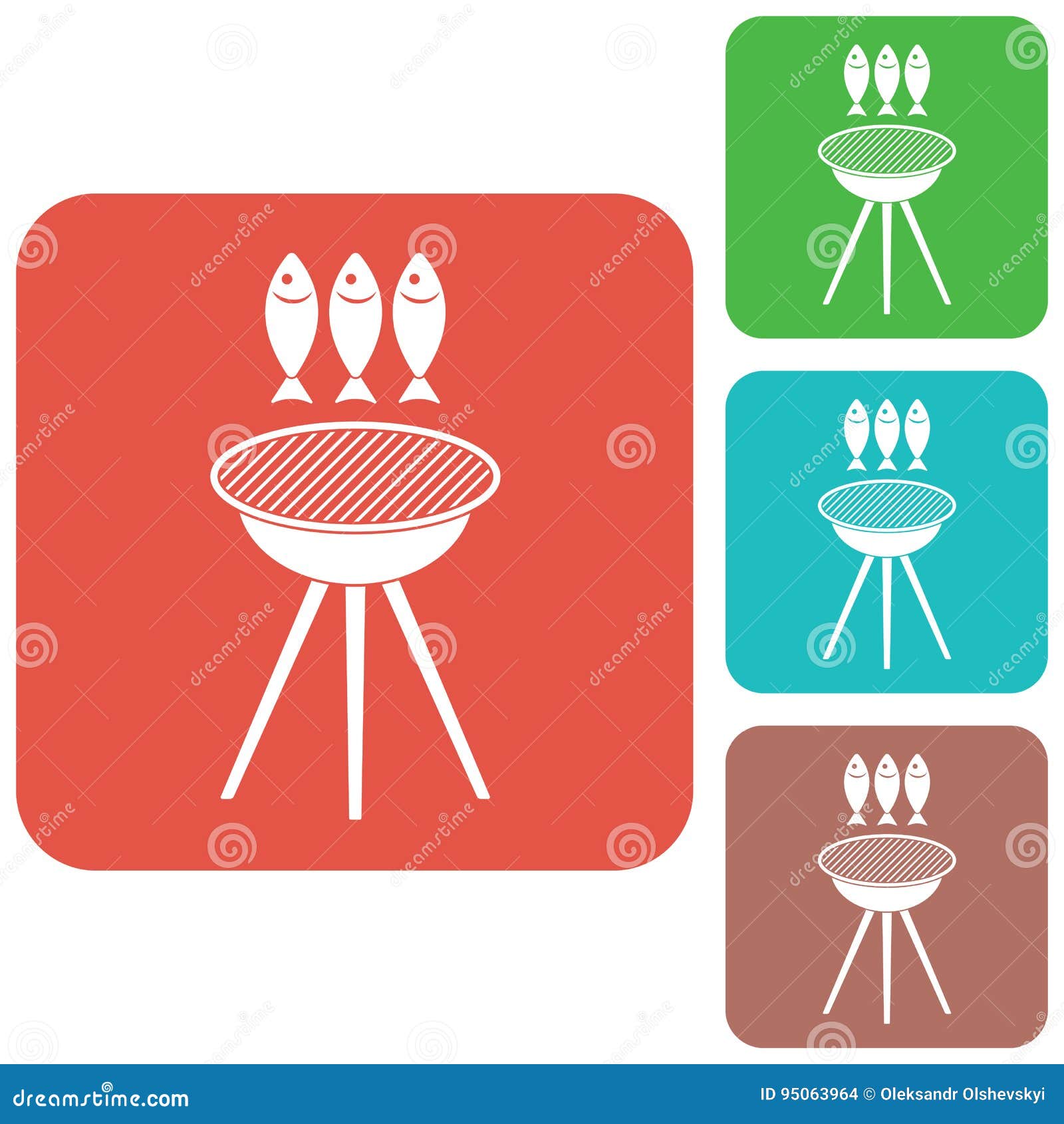 Grilled fish icon stock vector. Illustration of barbecue - 95063964