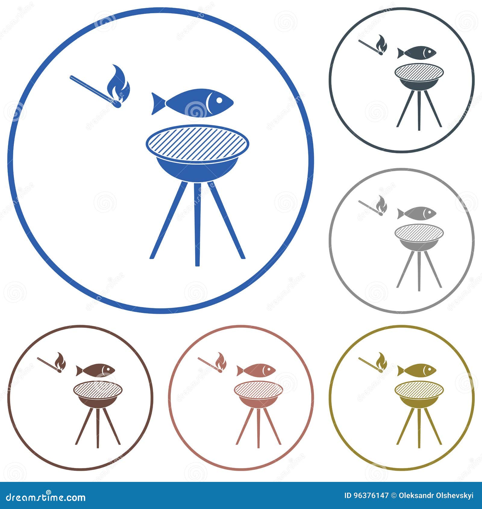 Grilled fish icon stock vector. Illustration of grill - 96376147