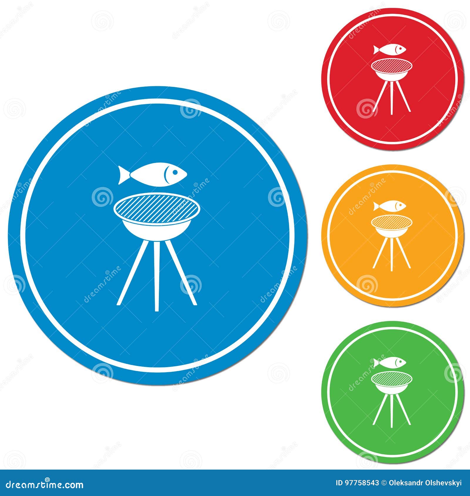 Grilled fish icon stock vector. Illustration of animal - 97758543