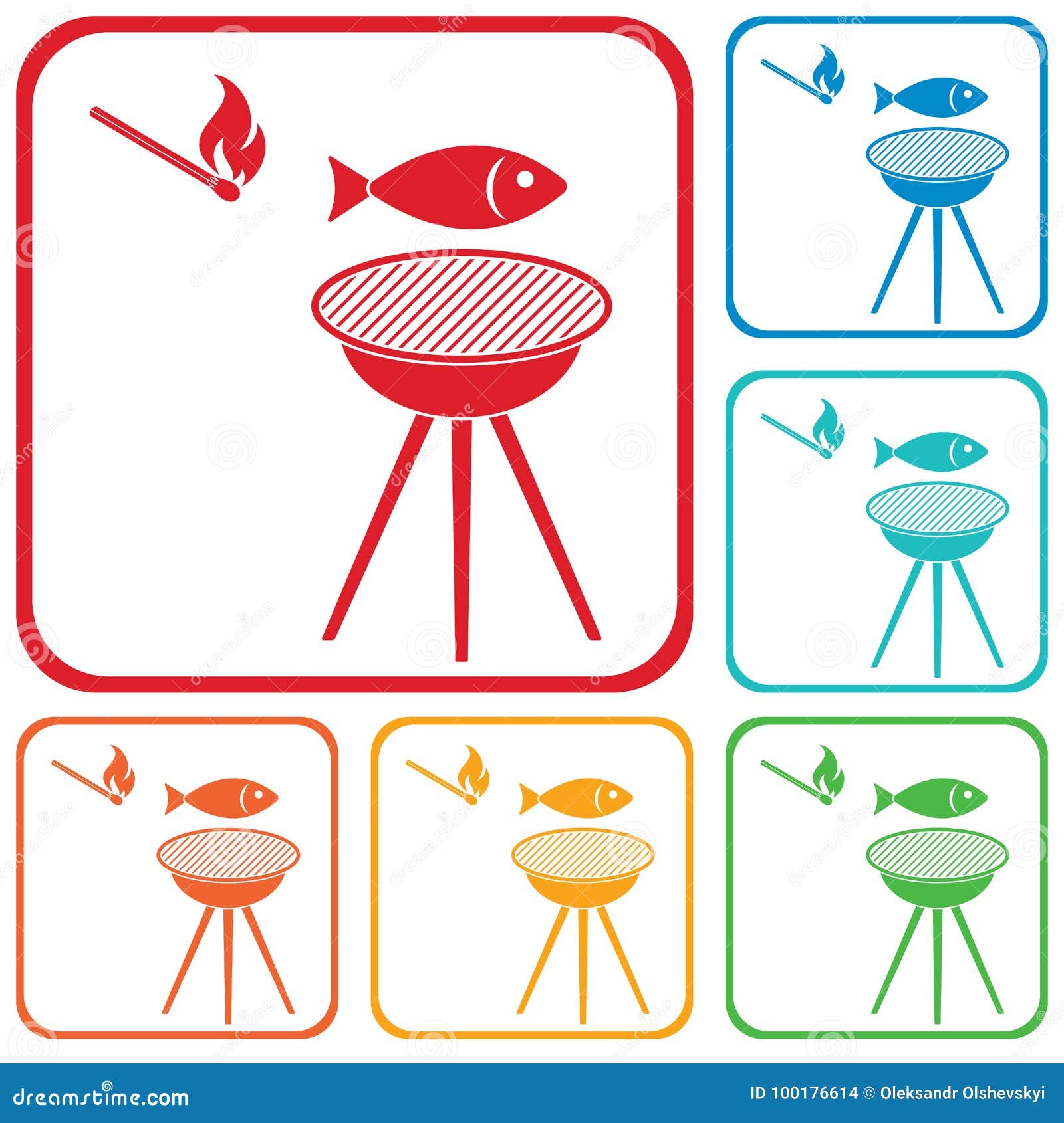 Grilled fish icon stock vector. Illustration of animal - 100176614