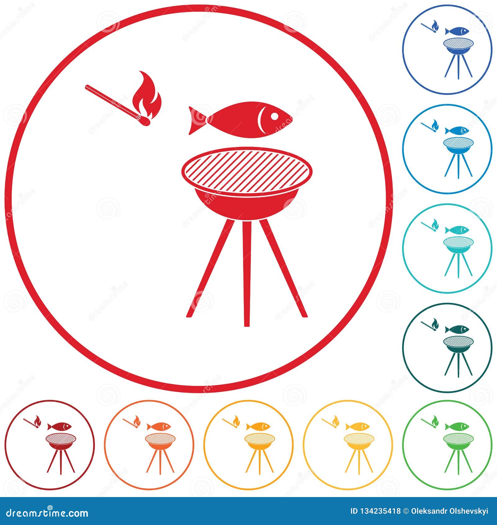 Grilled fish icon stock vector. Illustration of design - 134235418