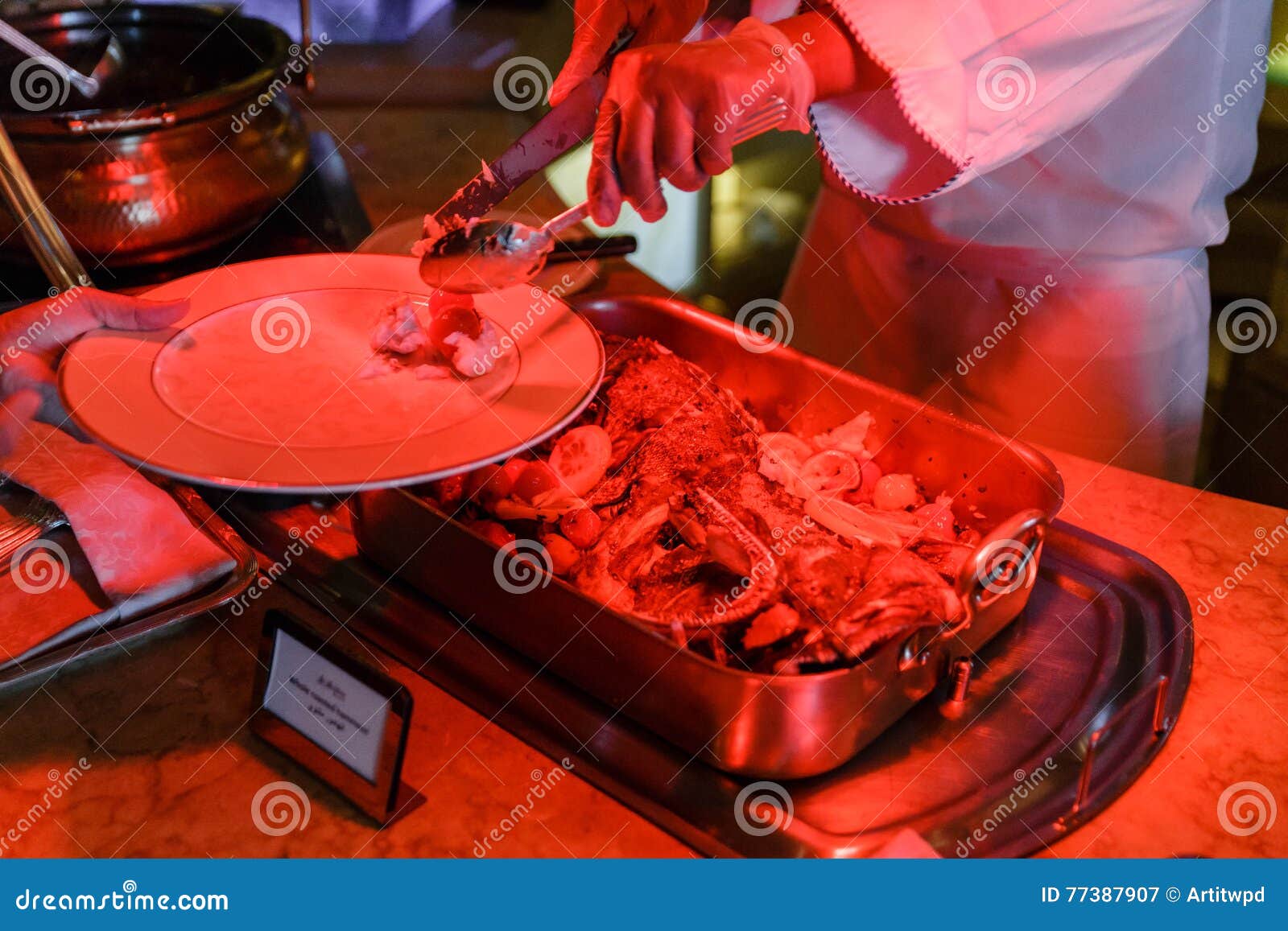 Grilled Fish for International Lunch Buffet Line Stock Image - Image of ...