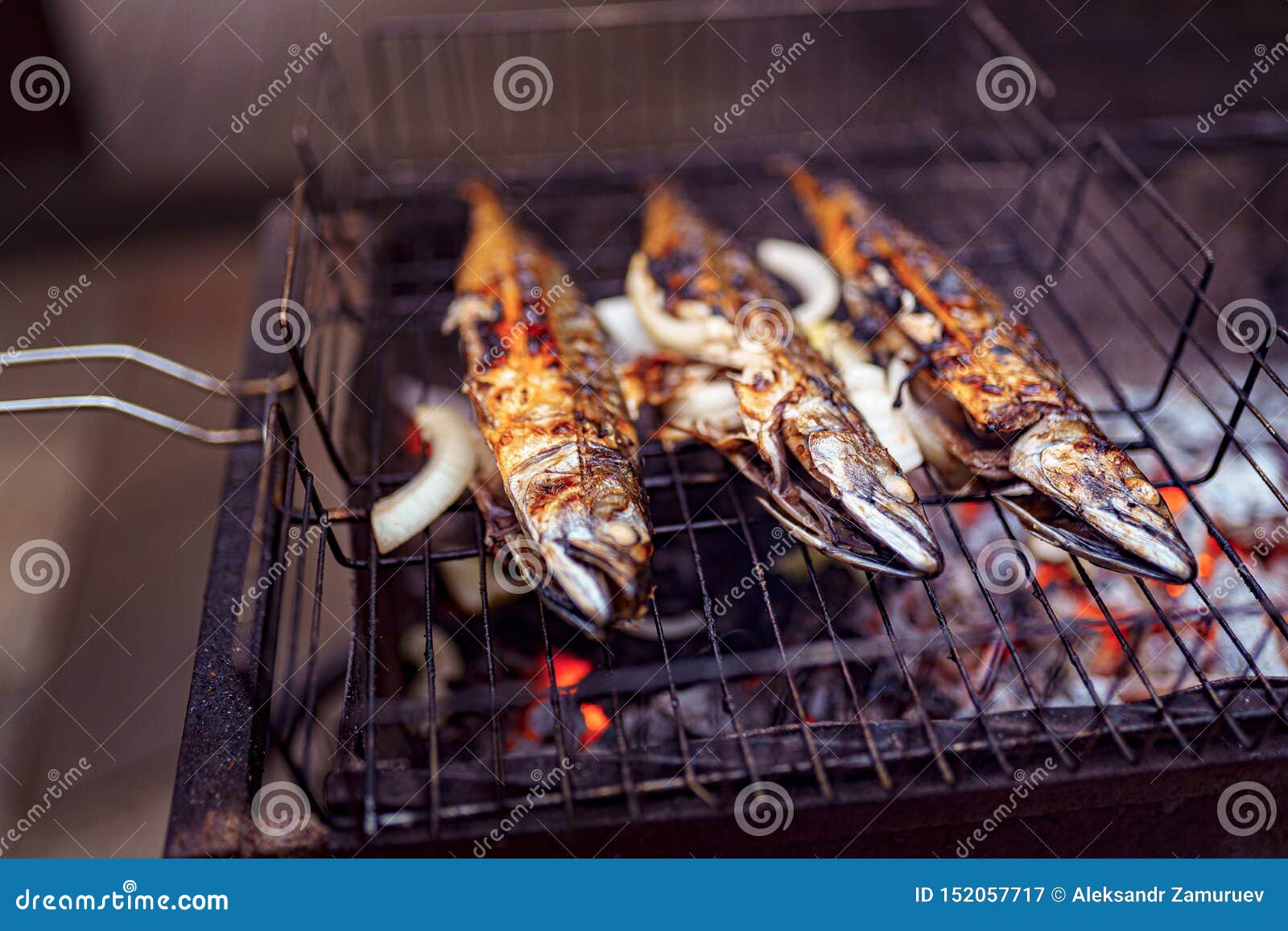 Grilled Fish with Spices on Fire Stock Image - Image of herb, flame ...