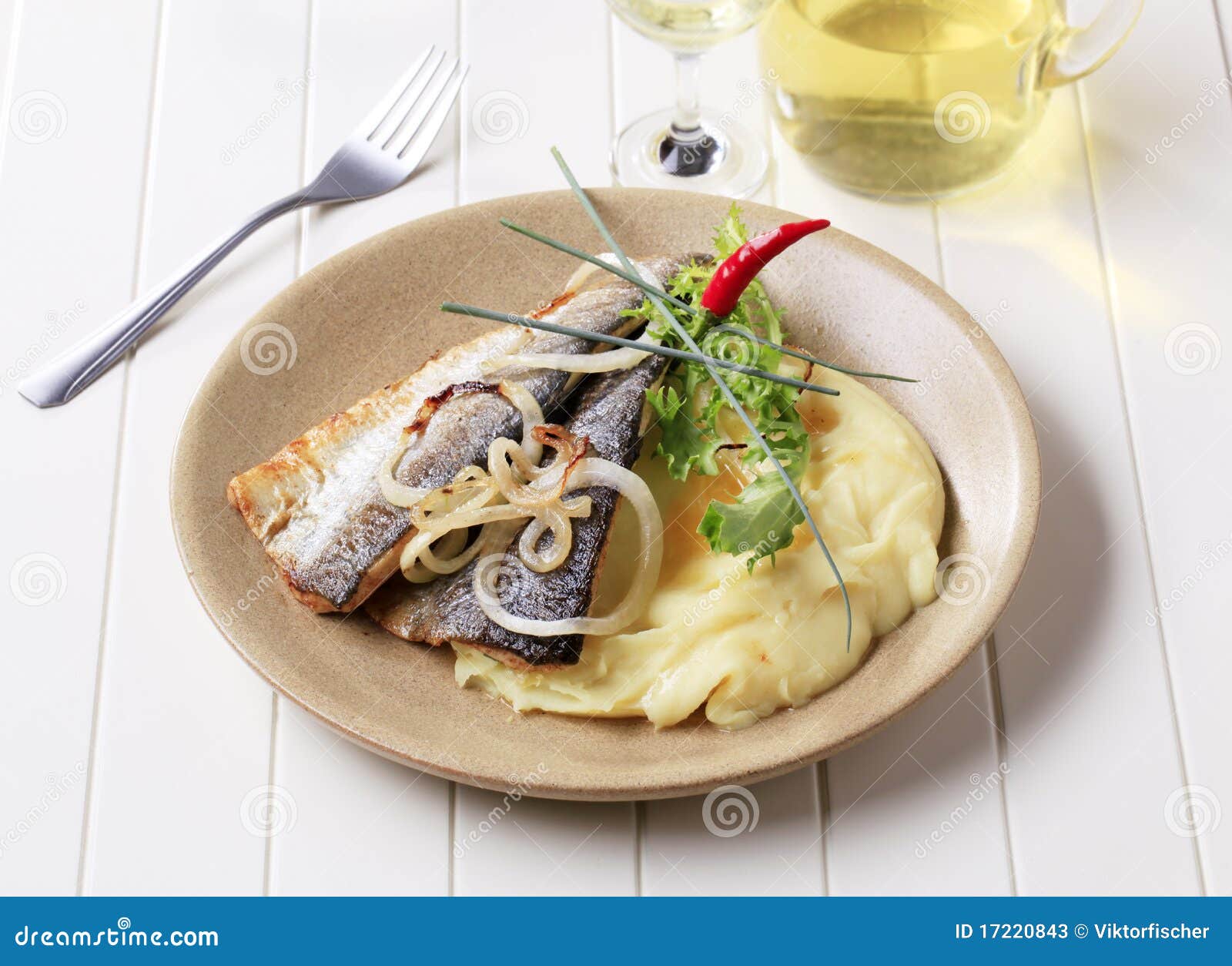 Grilled Fish with Mashed Potatoes Stock Image - Image of greens, lunch ...